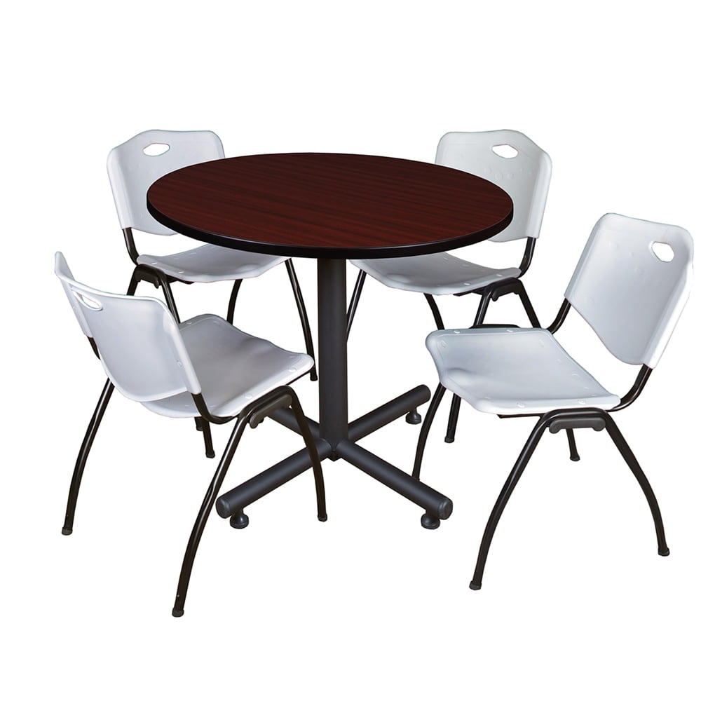 Regency Kobe 36" Round Breakroom Table- Mahogany & 4 'M' Stack Chairs ...