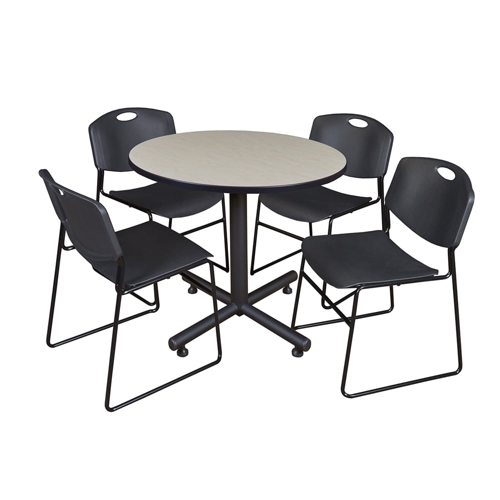 Regency Kobe 36" Round Breakroom Table- Maple & 4 Zeng Stack Chairs ...