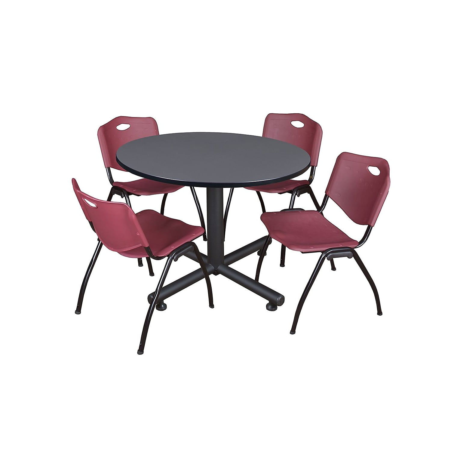 Regency Kobe 48 in. Round Breakroom Table- Grey, 4 M Stack Chairs ...