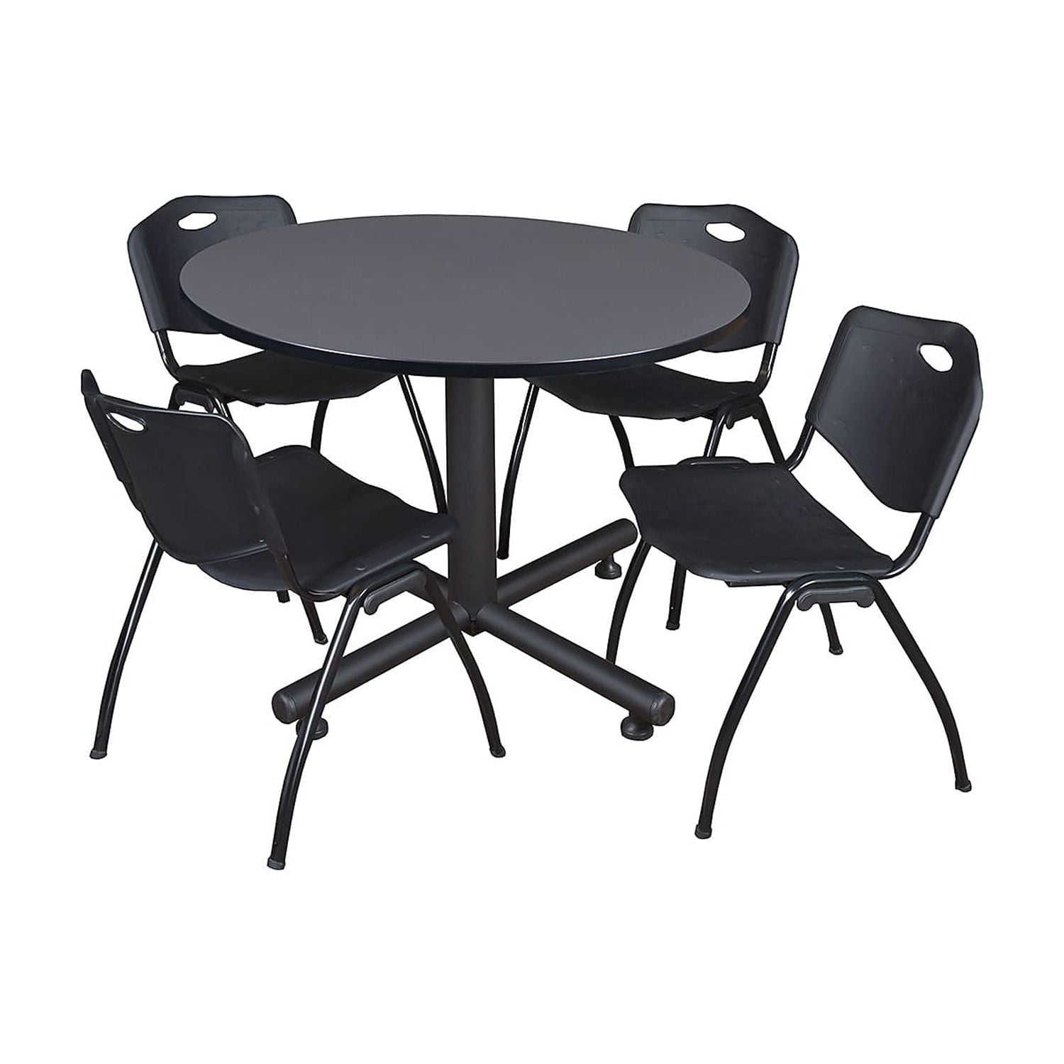 Regency Kobe Breakroom Table 48"W Gray & 4 'M' Stack Chairs Black ...