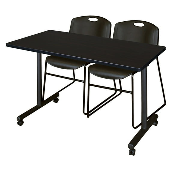 Regency Kobe 66 x 24 in. Mobile T-Base Training Table- Mocha Walnut, 2 ...