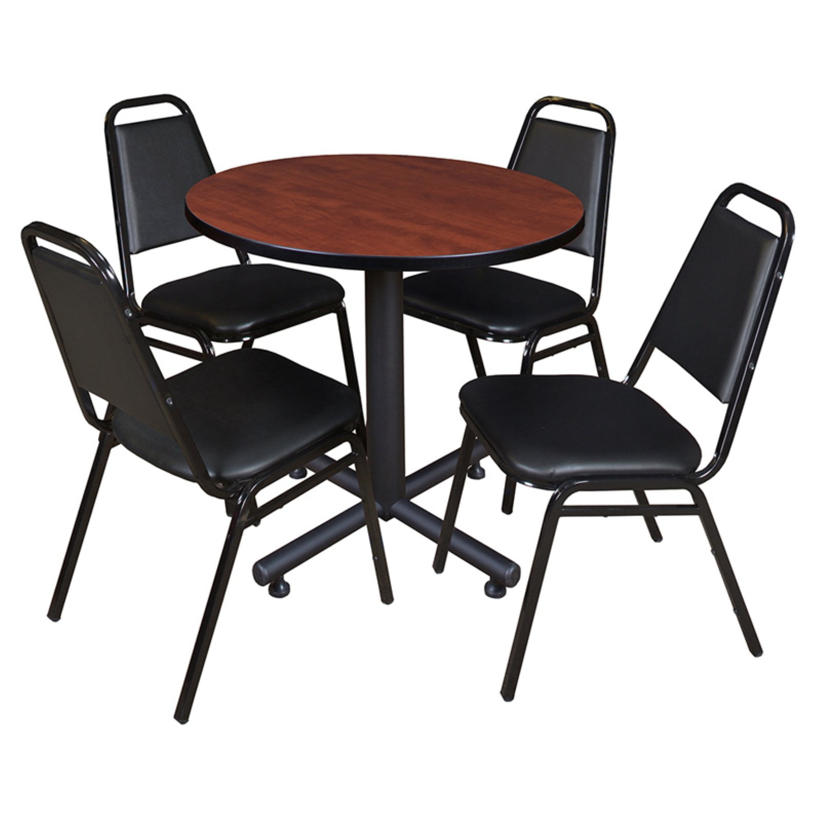 Kobe 48in. Round Breakroom Table- Cherry & 4 Restaurant Stack Chairs ...