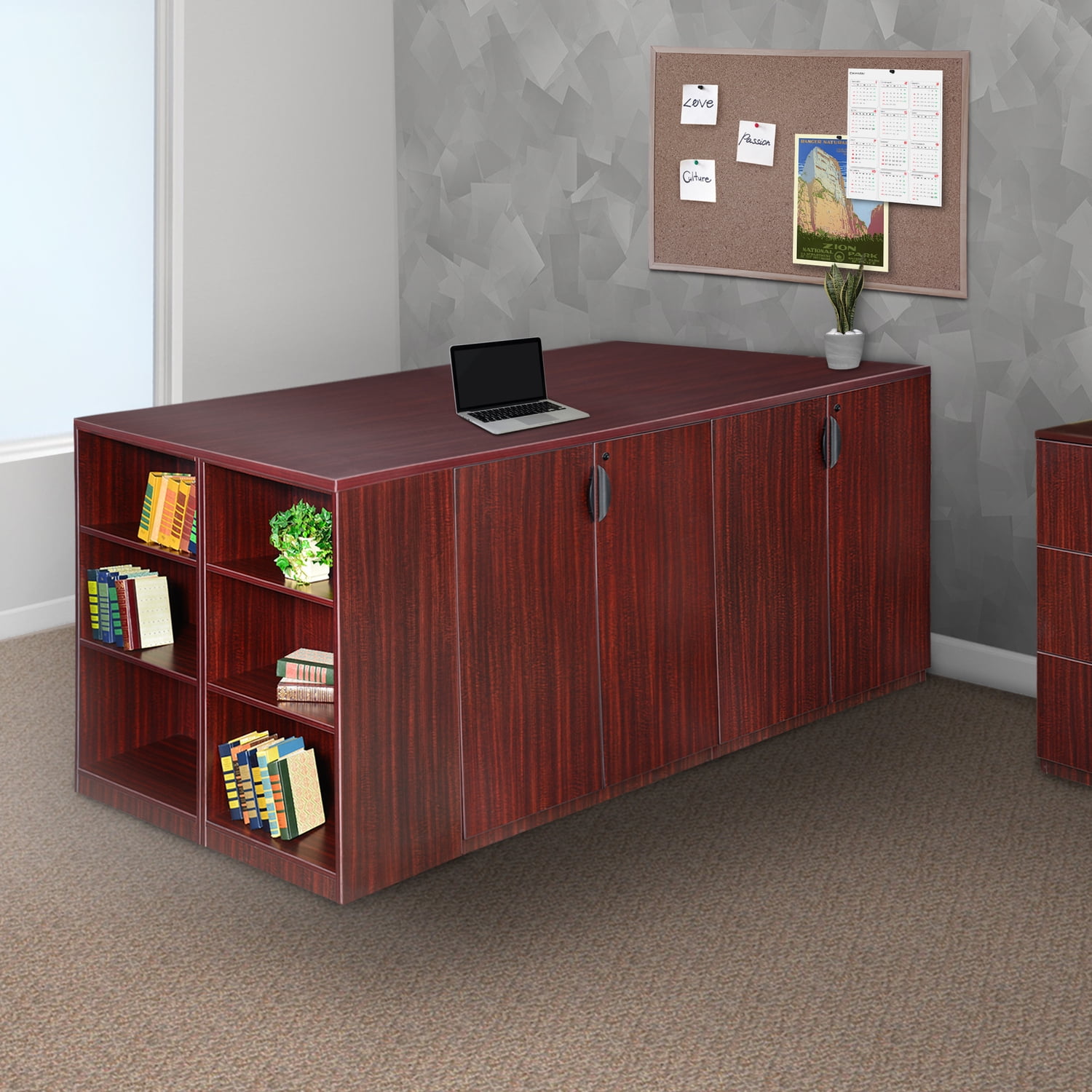 Legacy Stand Up Storage Cabinet Quad with Bookcase End- Mahogany ...