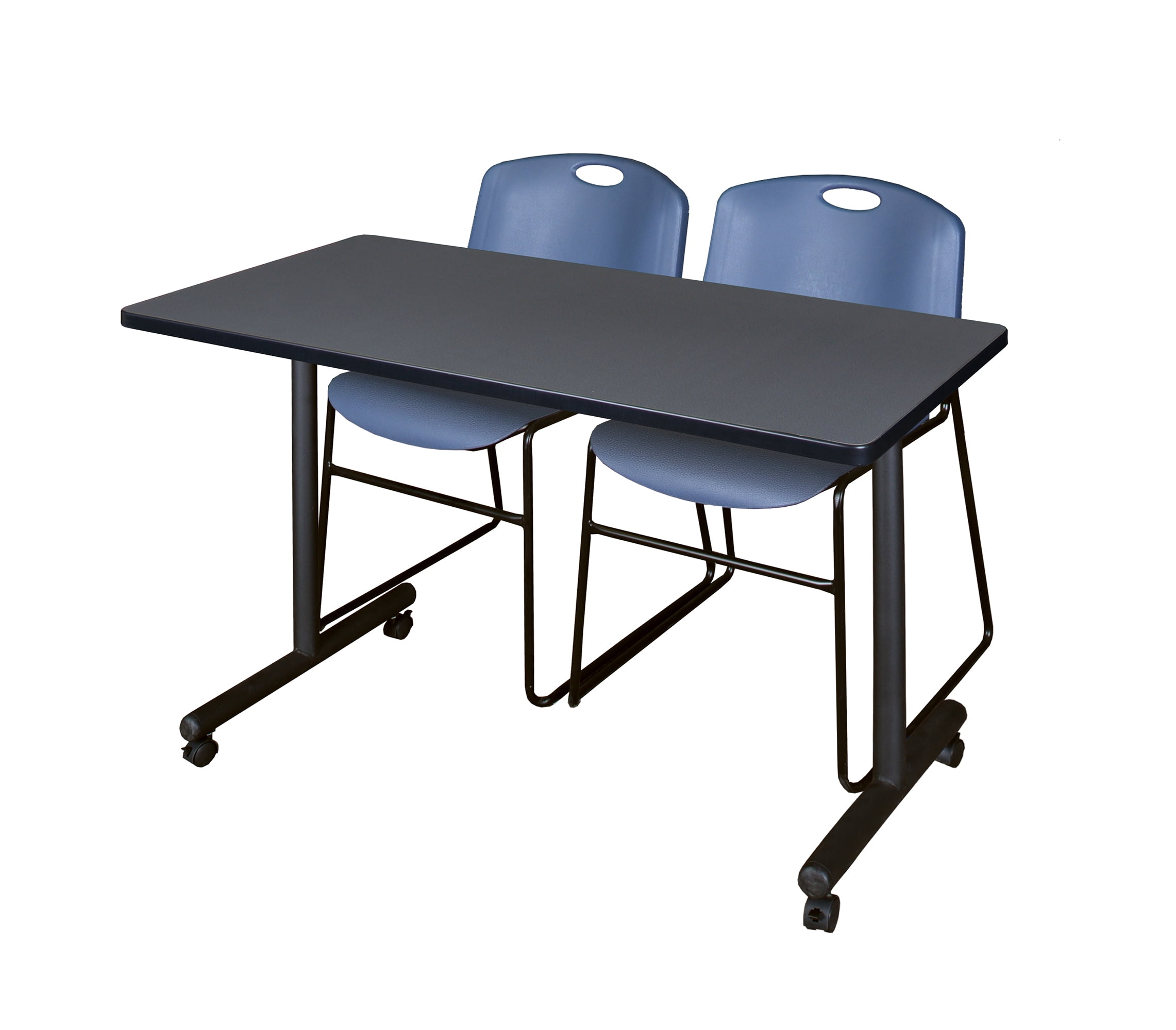 Regency MKTRCC4824GY44BE 48 x 24 in. Kobe Mobile Training Table, Grey & 2 in. Zeng Stack Chairs ...