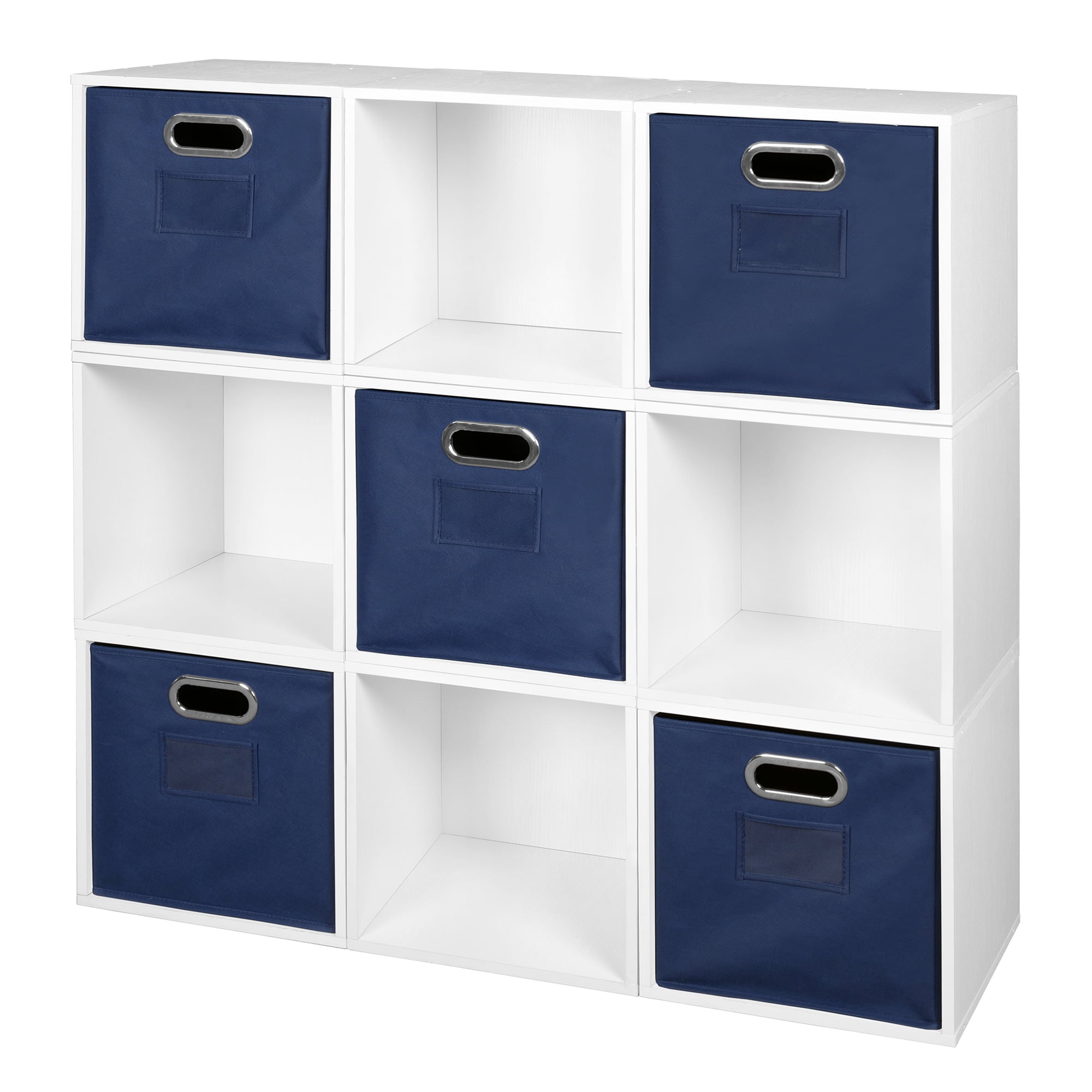 Regency Niche Cubo Storage Set - 9 Cubes and 5 Canvas Bins- White Wood ...