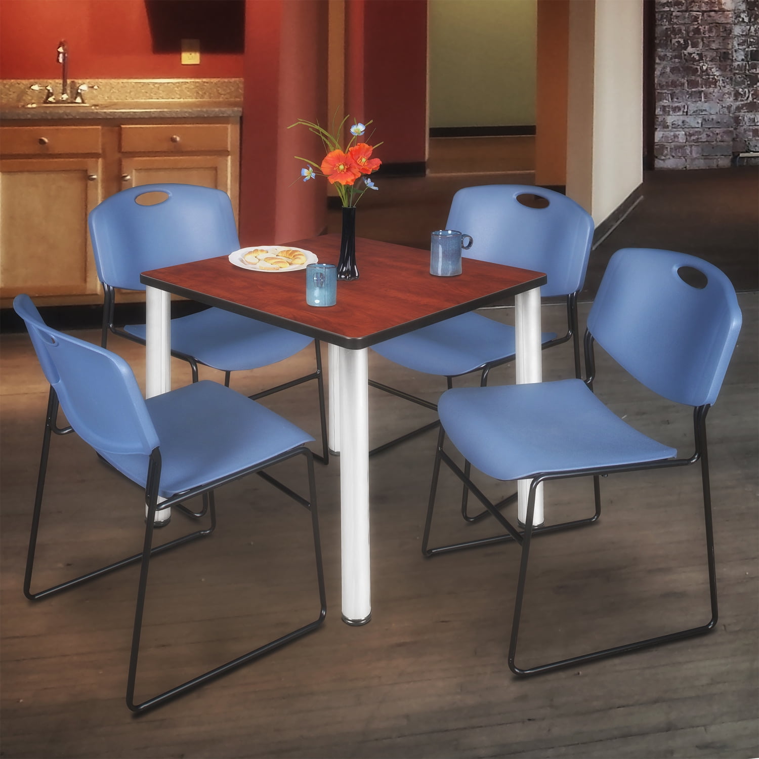 Regency Kee 36 in Square Breakroom Table- Cherry Top, Chrome Legs, 4 ...