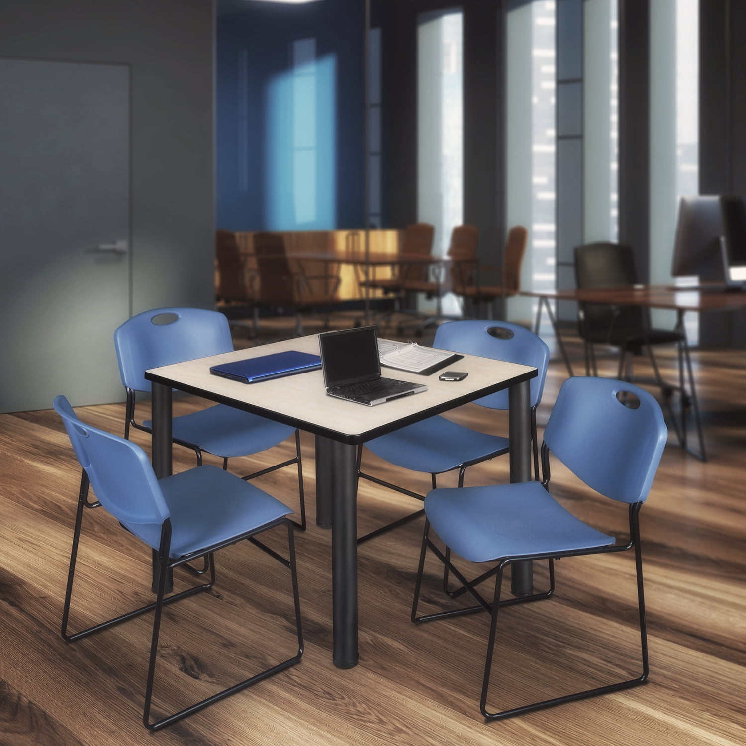 Regency Kee 42 in Square Breakroom Table- Maple Top, Black Legs, 4 Zeng ...