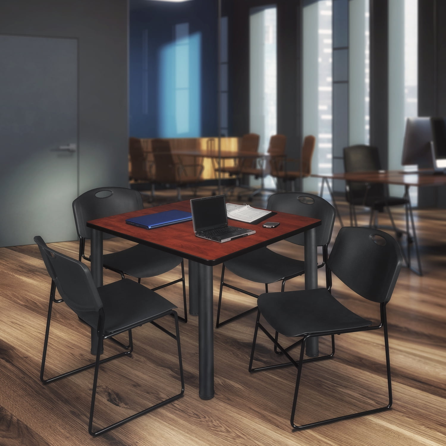 Regency Kee 48 in Square Breakroom Table- Cherry Top, Black Legs, 4 ...