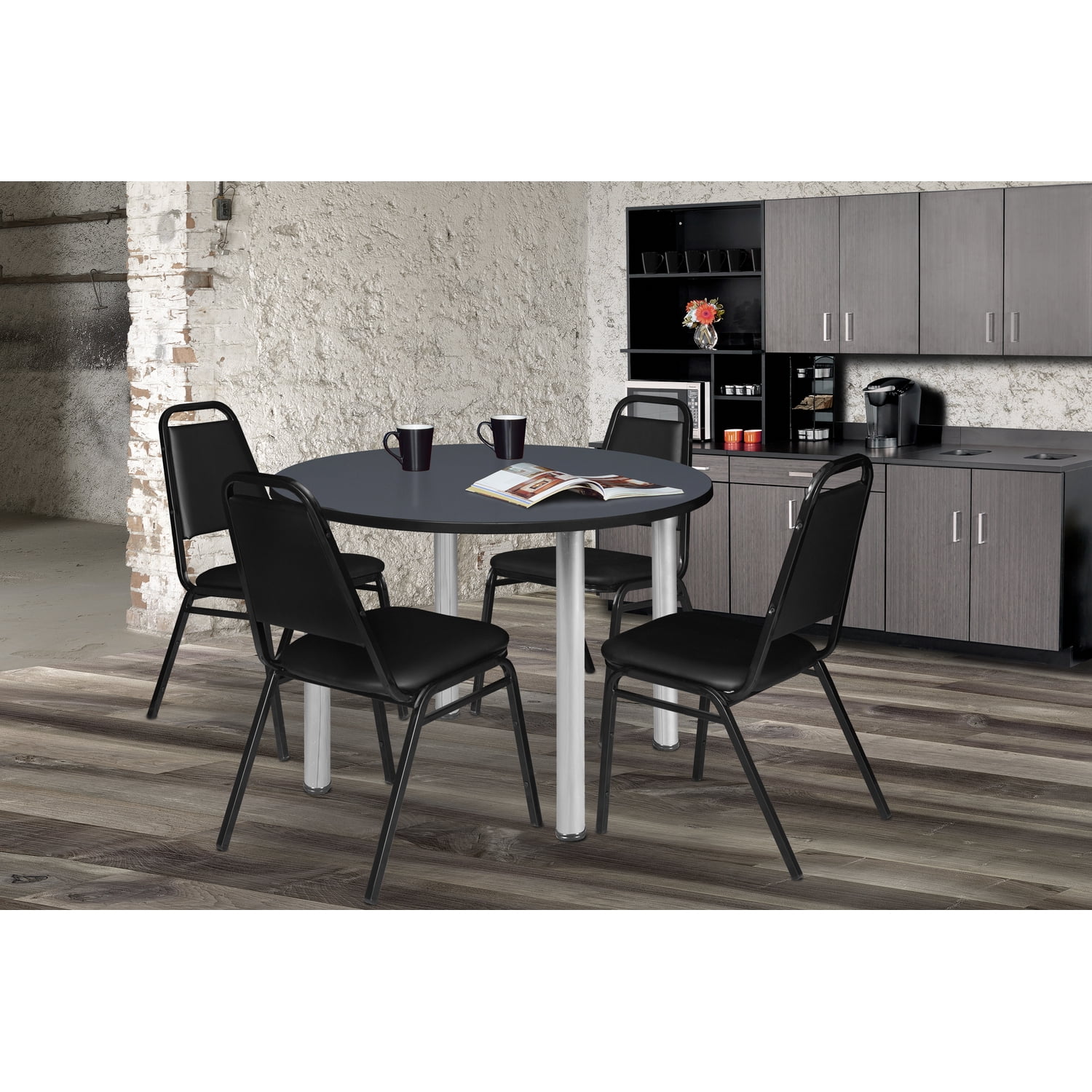 Regency Kee 48 in Round Breakroom Table- Grey Top, Chrome Legs, 4 ...