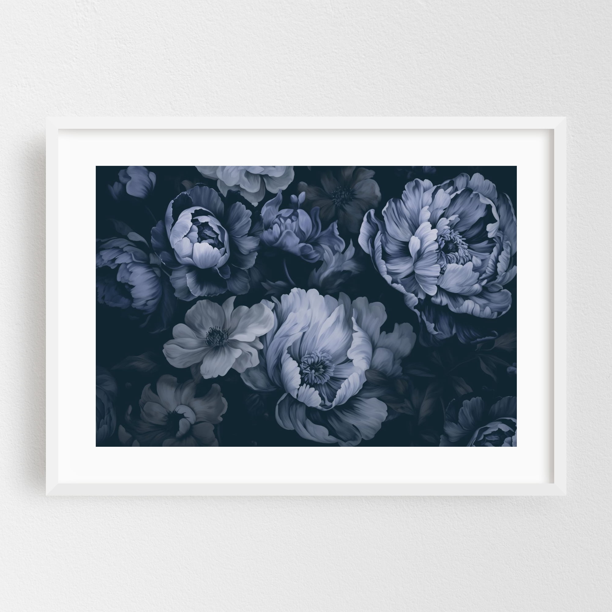 Regency Vibe Floral Opulence Moody Blue - Painting Floral Flowers ...