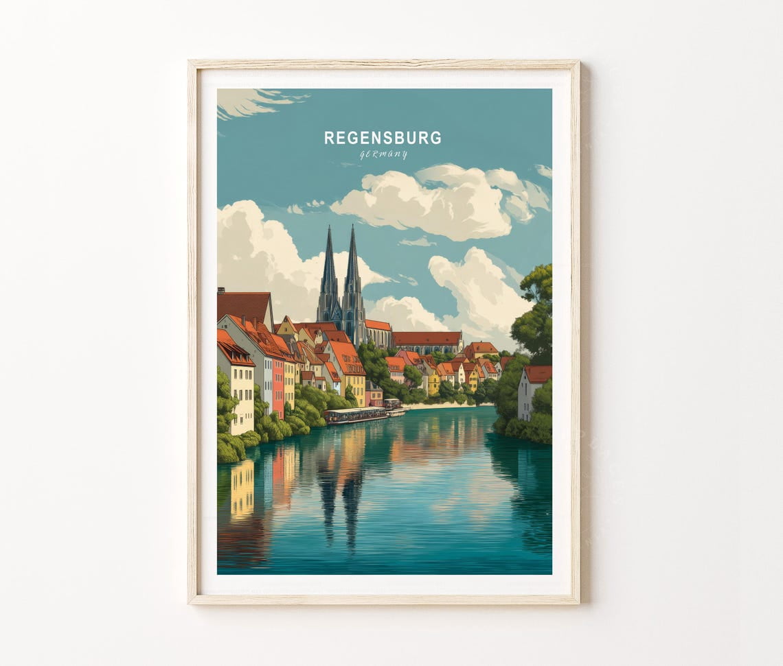 Regensburg Germany Danube River Historic Cityscape Wall Art, Unframed ...