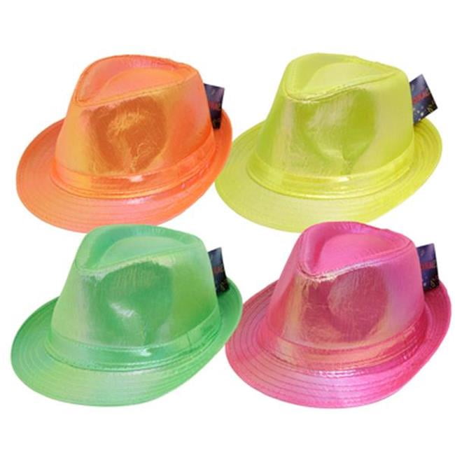 Regent Products Fedora Shiny 80s Neon Costume Hat, 4 Assorted Color ...