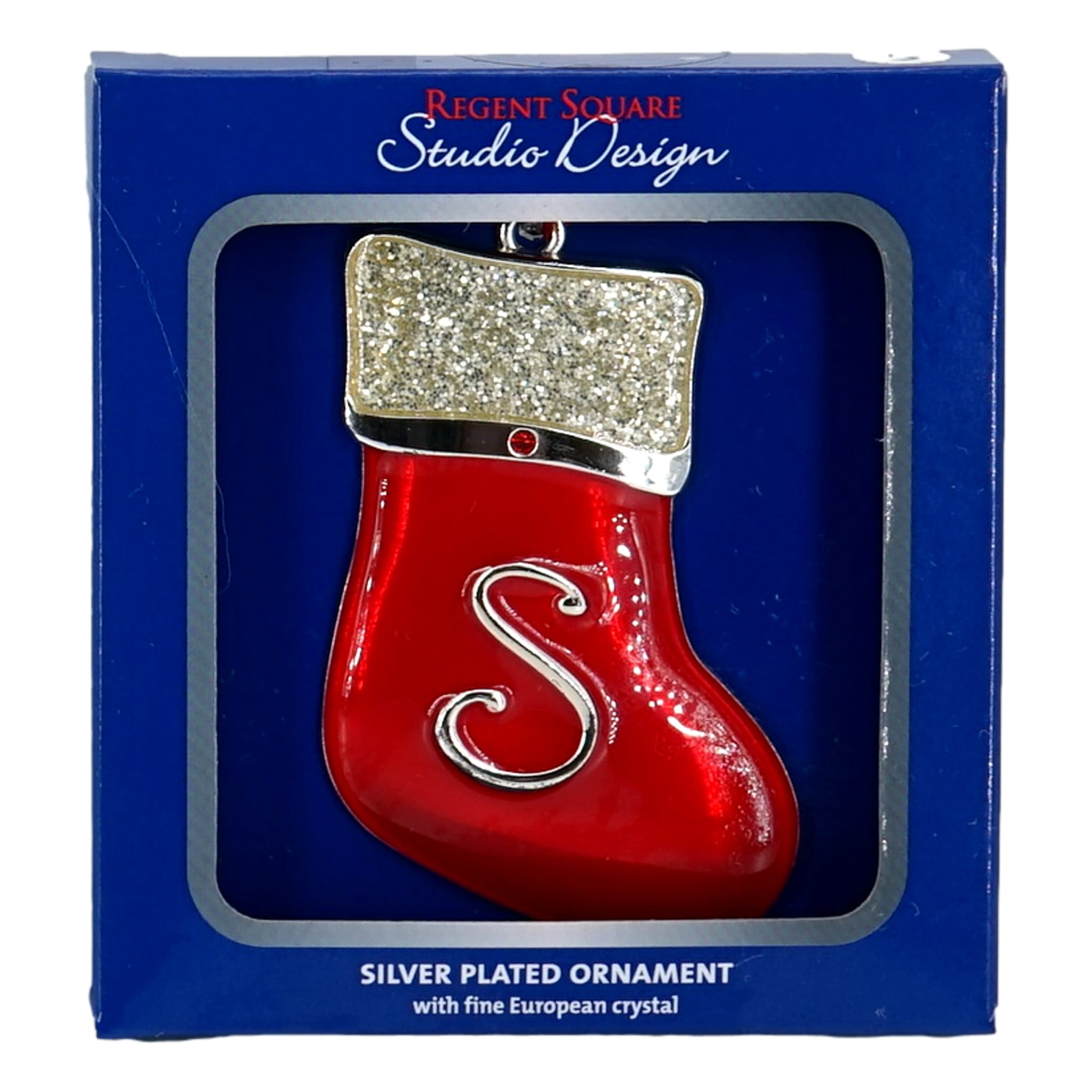 Regent Square Studio Design Silver Plated Monogramed Red Stocking ...