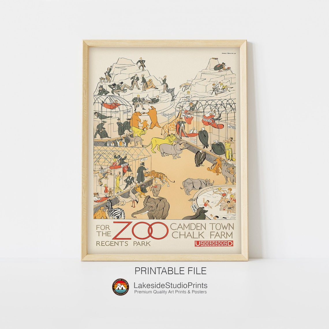 Regents Park Zoo London Retro Travel Poster Instant Download Vintage ...