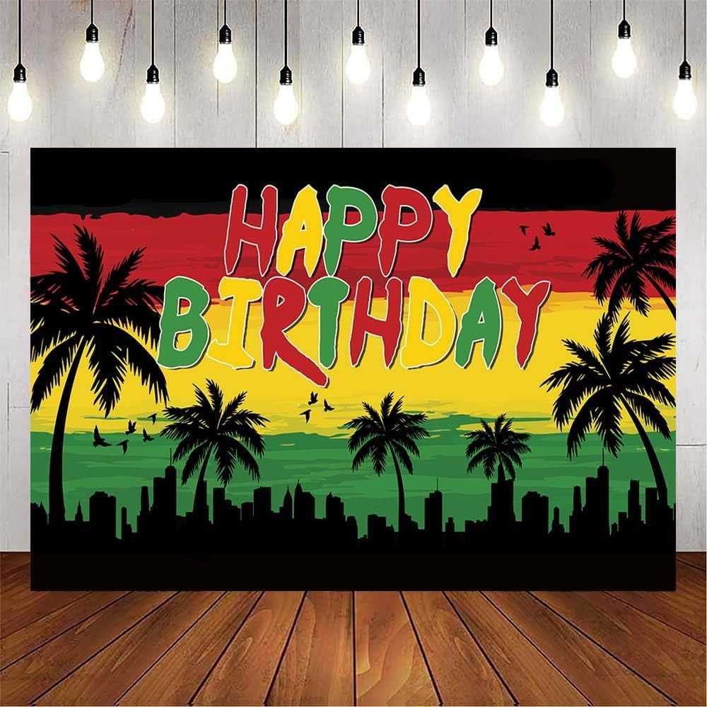 Reggae Birthday Backdrop Jamaican Rastafari Palm Tree Birthday Photo ...
