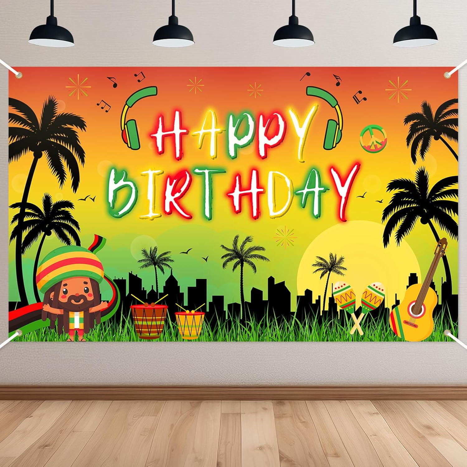 Reggae Birthday Backdrop Palm Tree Reggae Party Decorations Banner ...