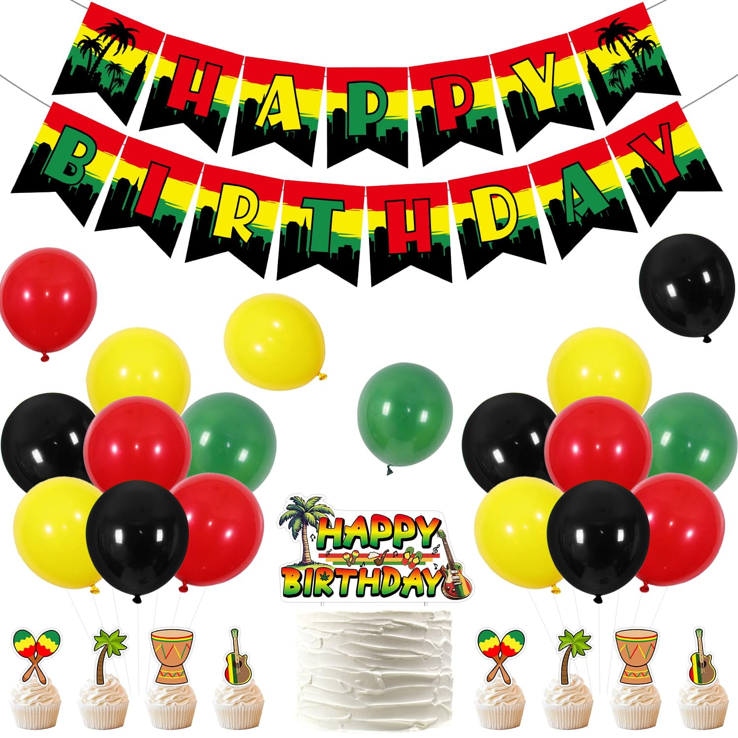 Reggae Birthday Party Decorations KEF16 Happy Birthday Banner Jamaican ...