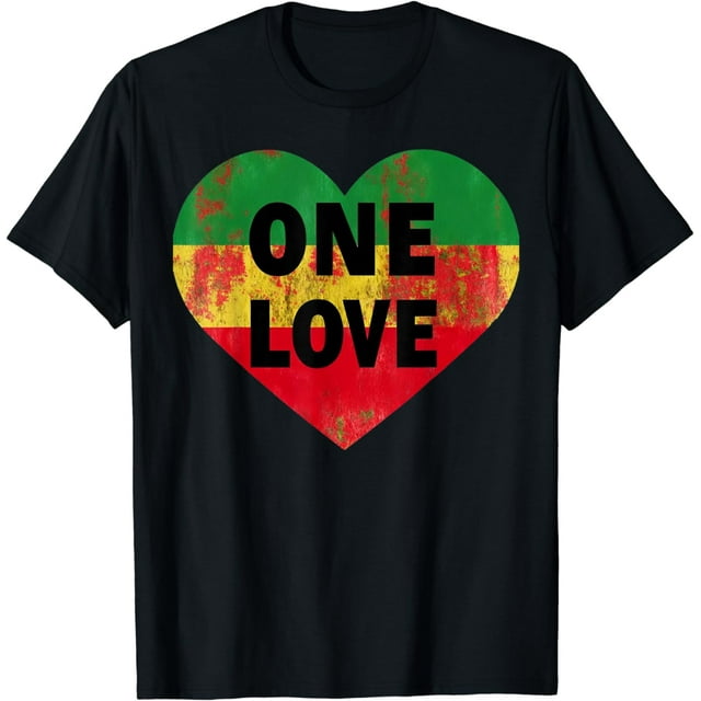 Reggae Heart One Love Rasta Reggae Music Rastafarian Jamaica T-Shirt ...