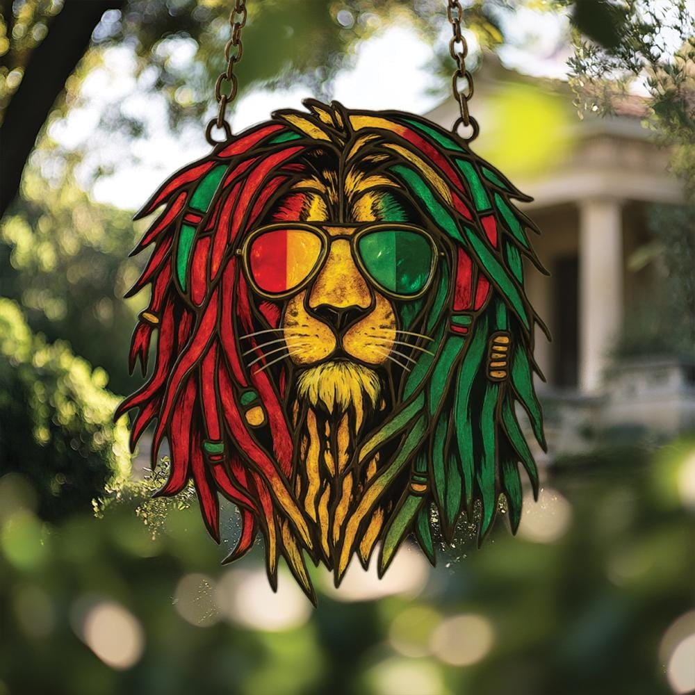 Reggae Lion Acrylic Suncatcher – Rasta Faux Stained Glass Window ...