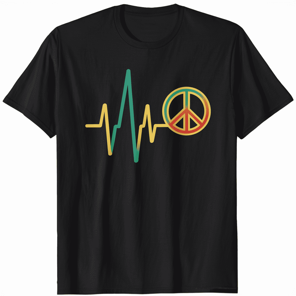 Reggae Peace Hippie Heartbeat EKG Pulse Rasta Reggae Music T-Shirt ...