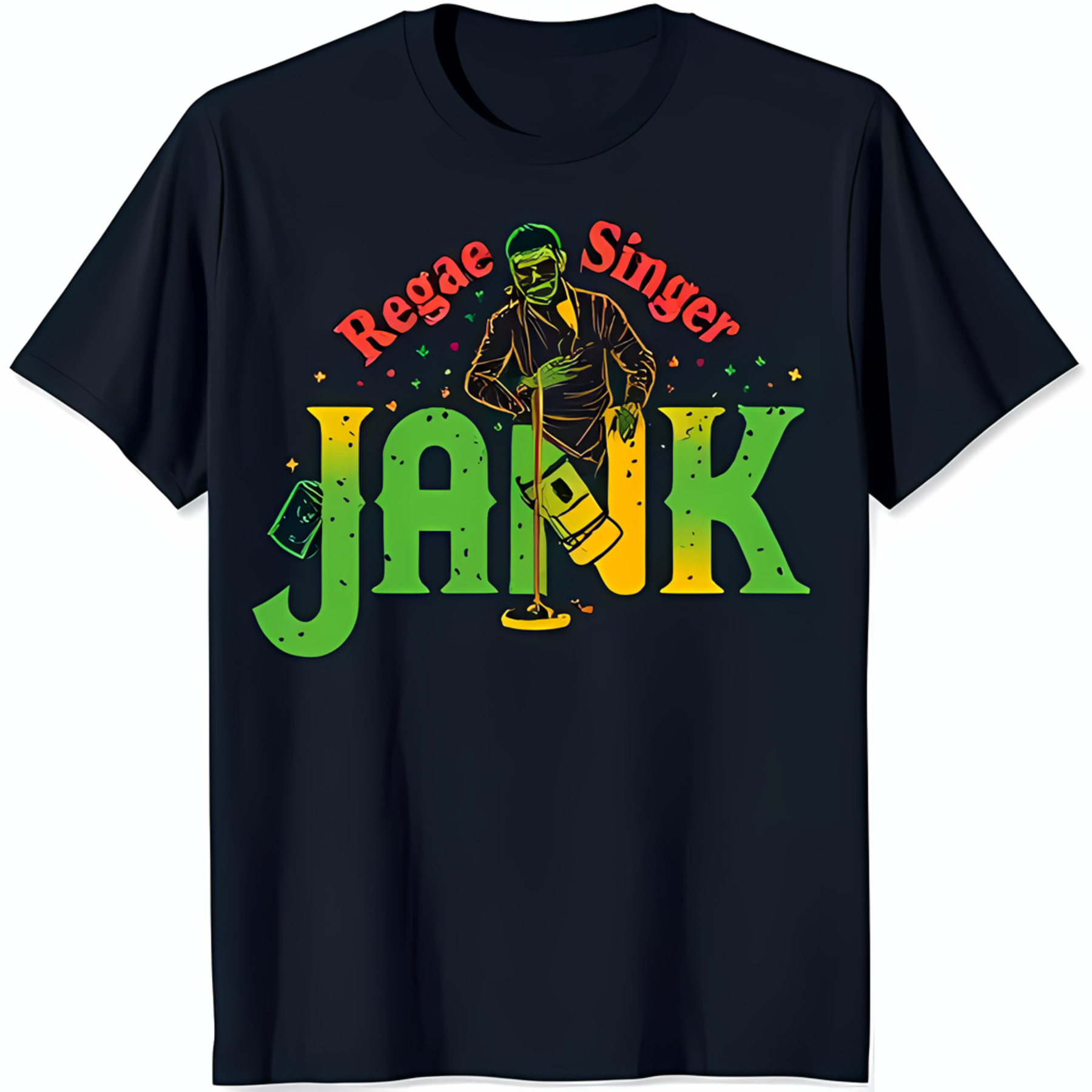 Reggae Singer Graphic T-Shirt Dark Blue with 'JANK' Design in Green Yellow and Red - Walmart.com