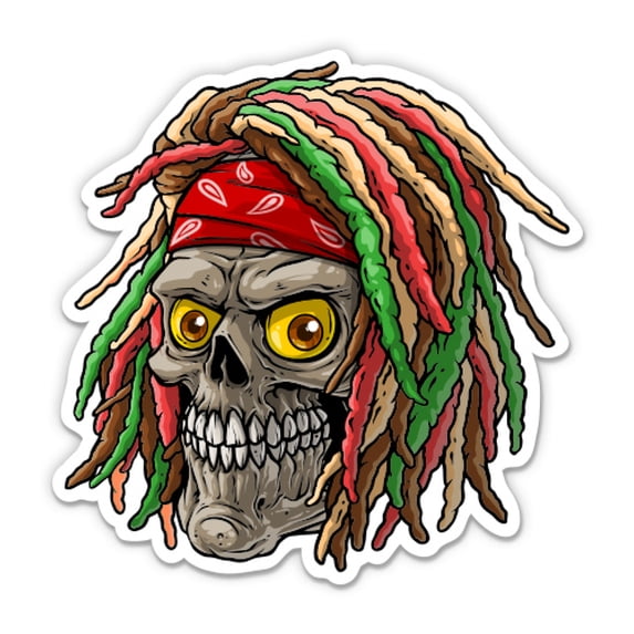 Reggae Skull - 3" Vinyl Sticker - For Car Laptop Water Bottle Phone ...