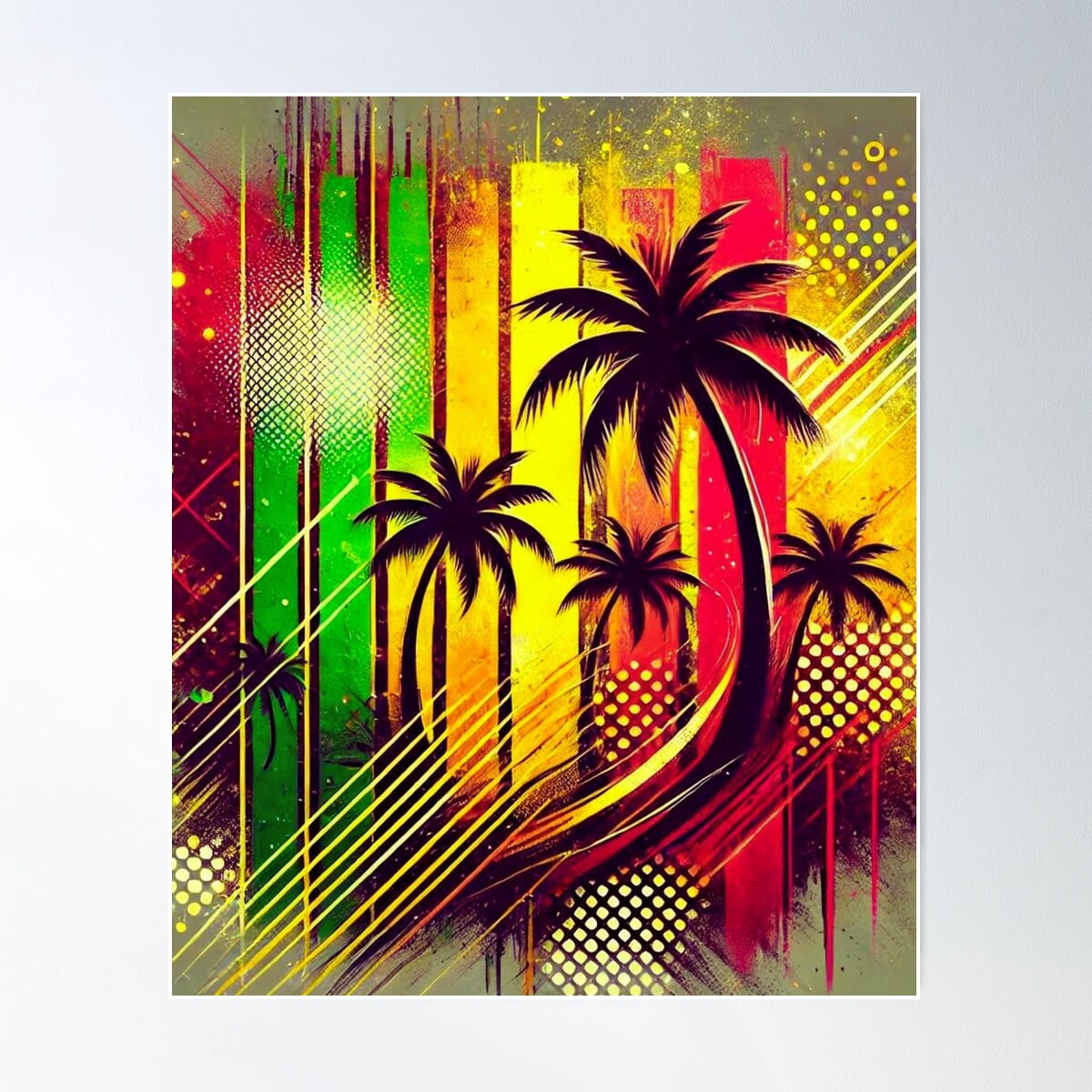 Reggae Vibes – Tropical Palm Trees In Rasta Style Poster Wall Art ...