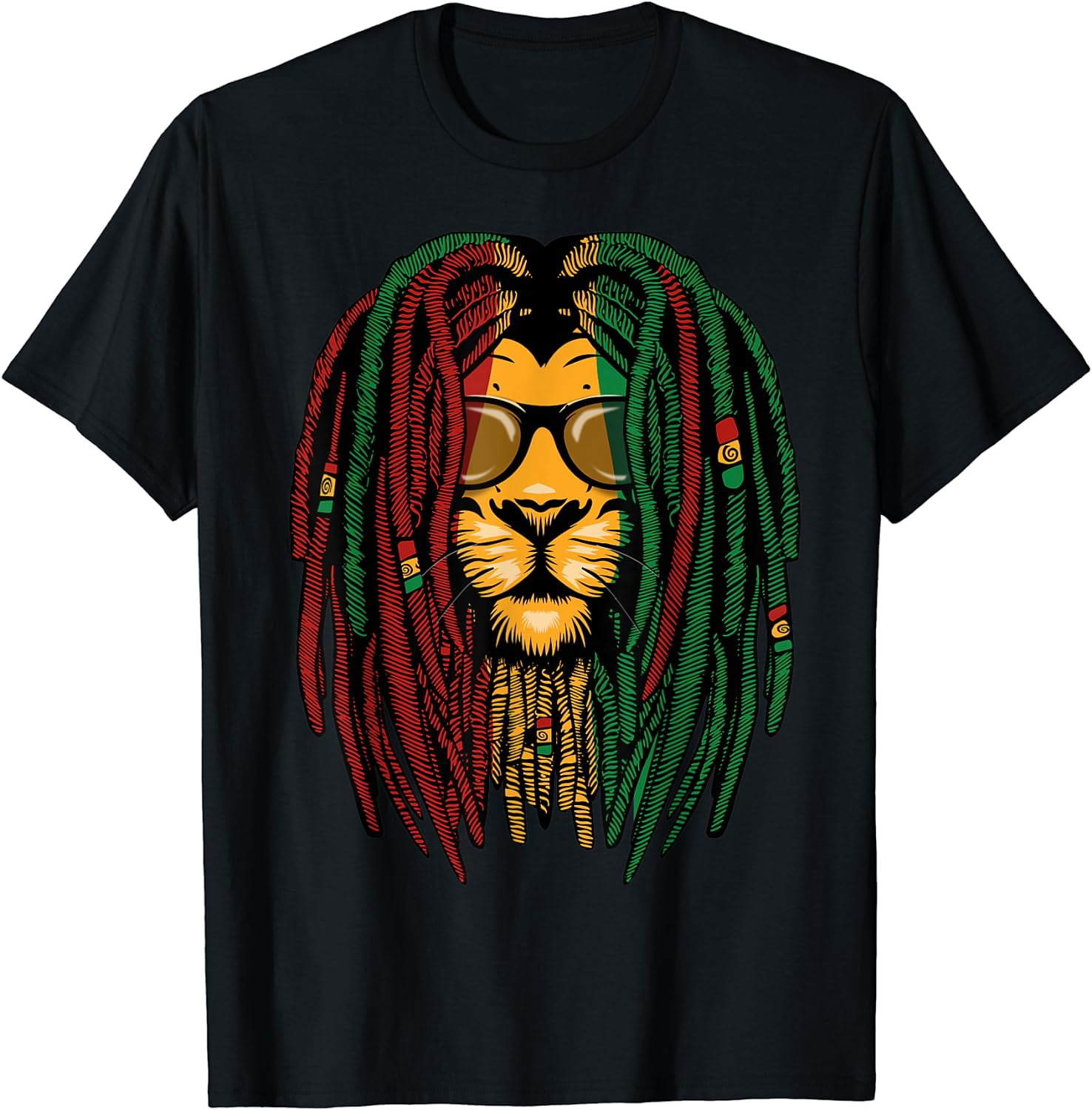 Reggae lion dreadlocks wild cat Rasta Africa Rastafarian T-Shirt Black ...