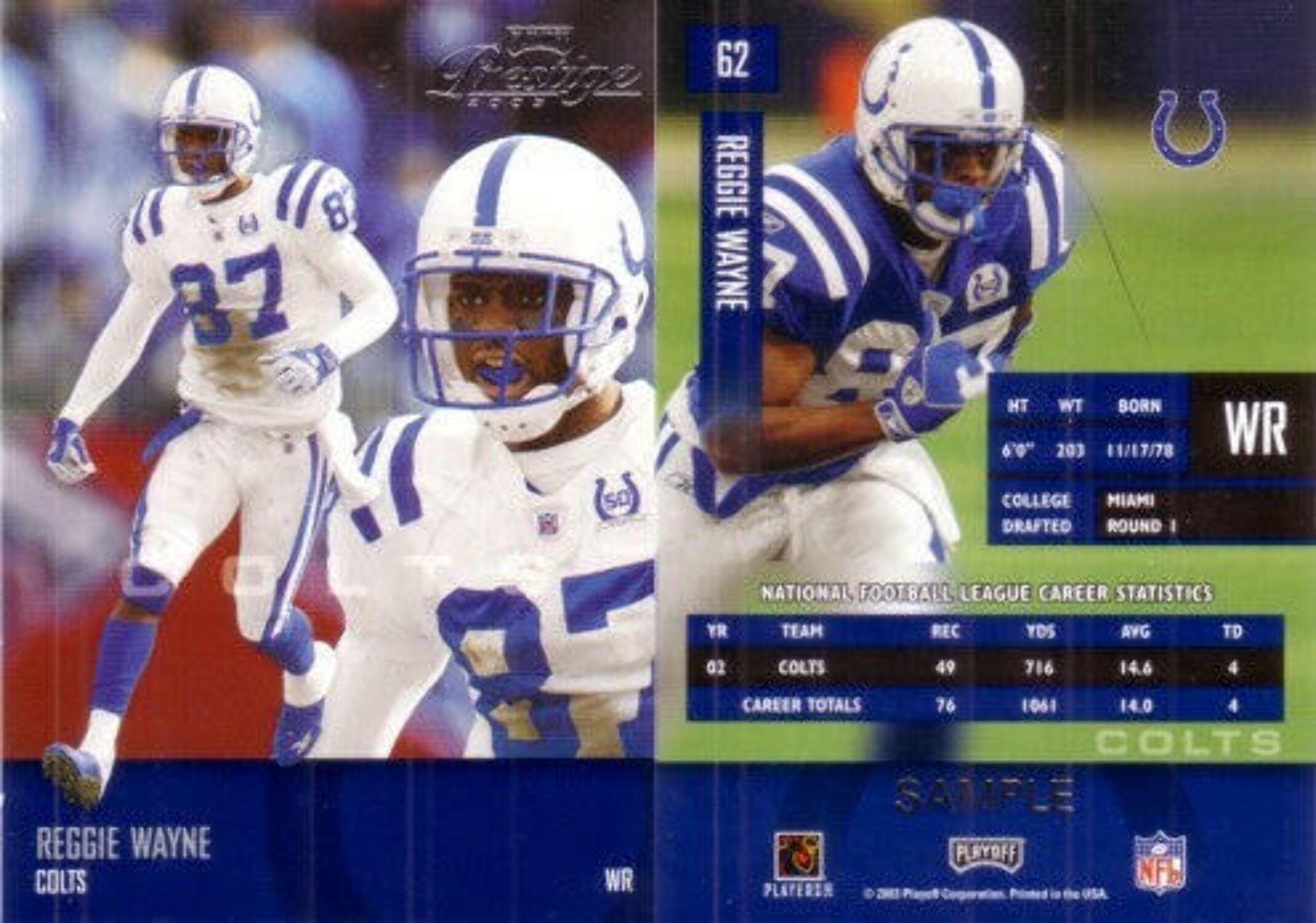 Reggie Wayne 2003 Playoff Prestige promo or sample card - Walmart.com