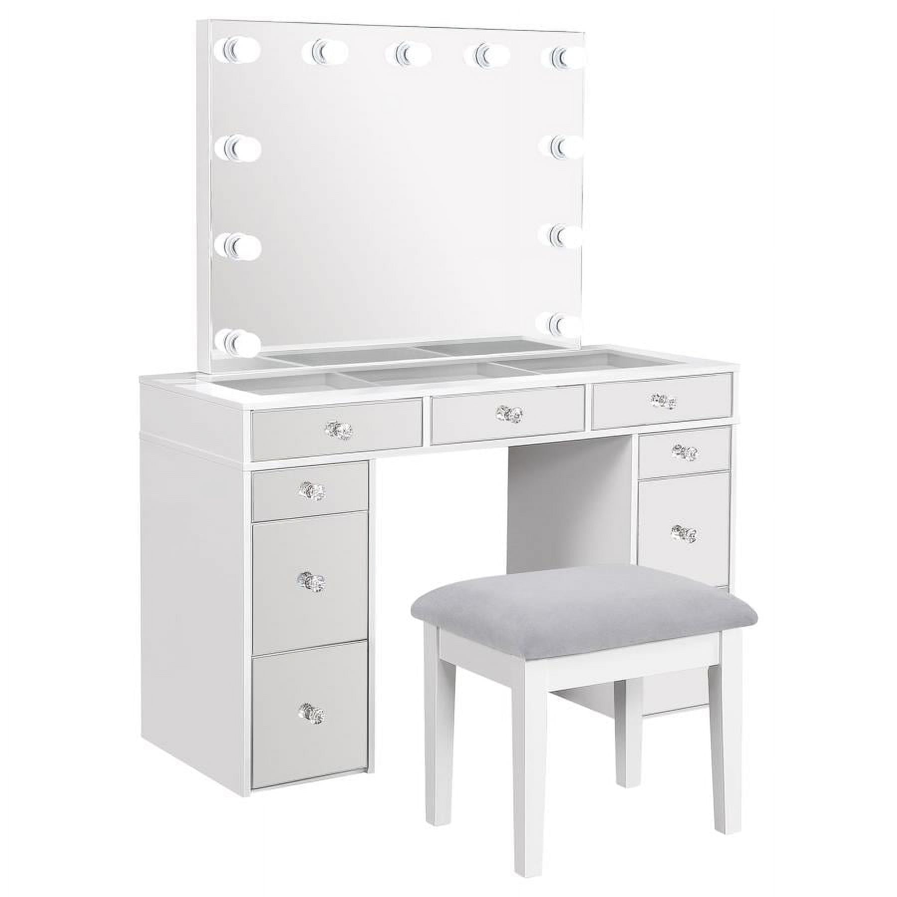 Regina 3-piece Makeup Vanity Table Set Hollywood Lighting White and ...