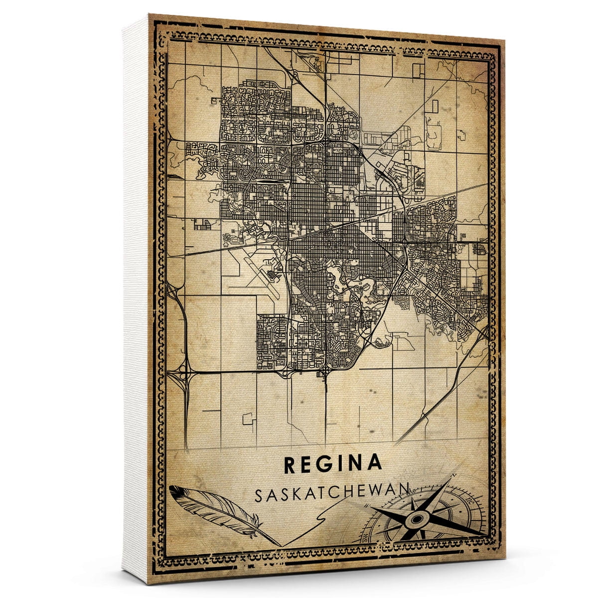 Regina Vintage Map Prints Canvas, Saskatchewan Map Art Canvas, Canvas, Regina Map City style ...