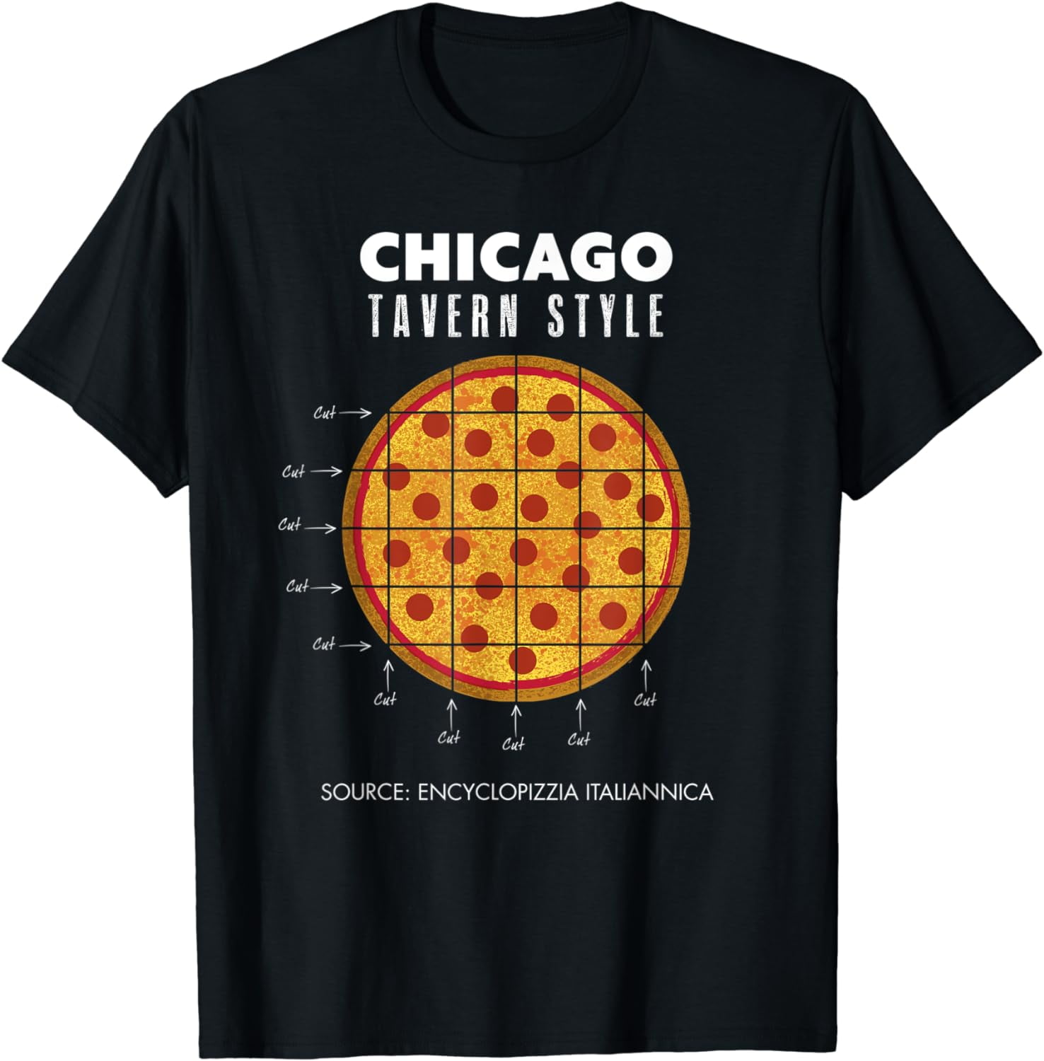 Regional Pizza Chicago Tavern Style Cut Slice Pepperoni T-Shirt ...