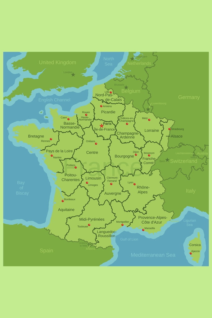 Regions of France Map Cool Wall Art Print Poster 12x18 - Walmart.com