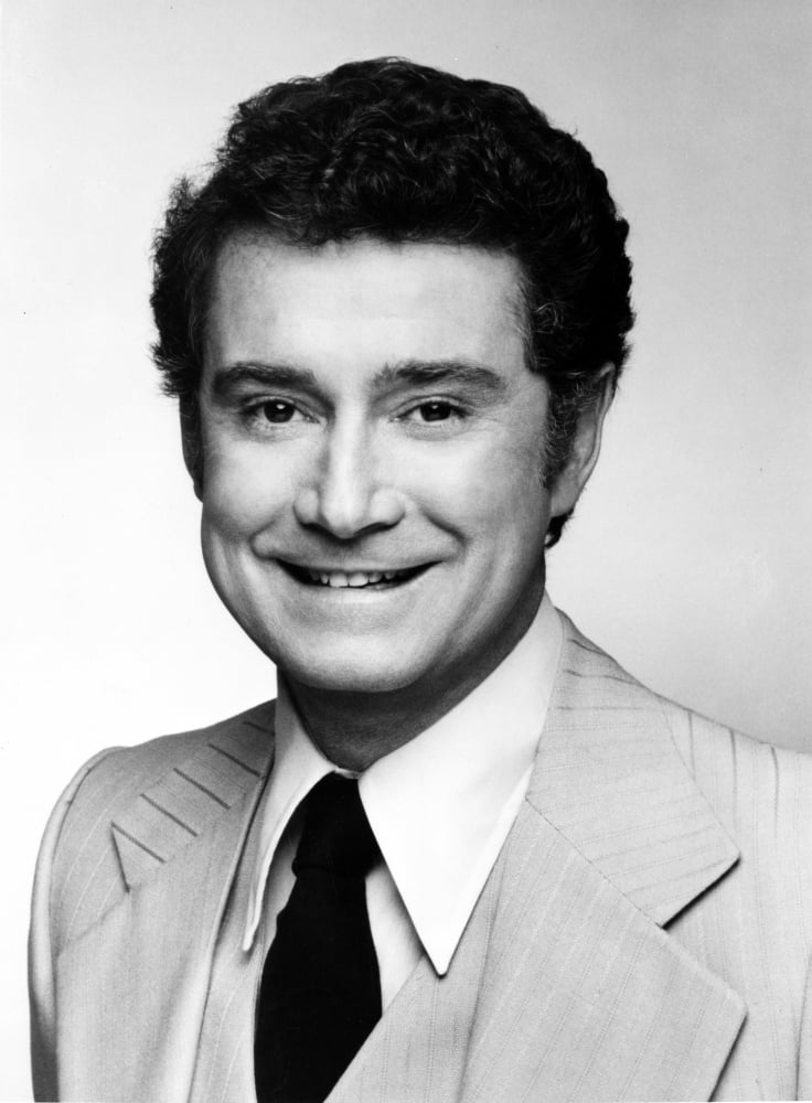 Regis Philbin smiling in Black and White Close Up Portrait wearing ...