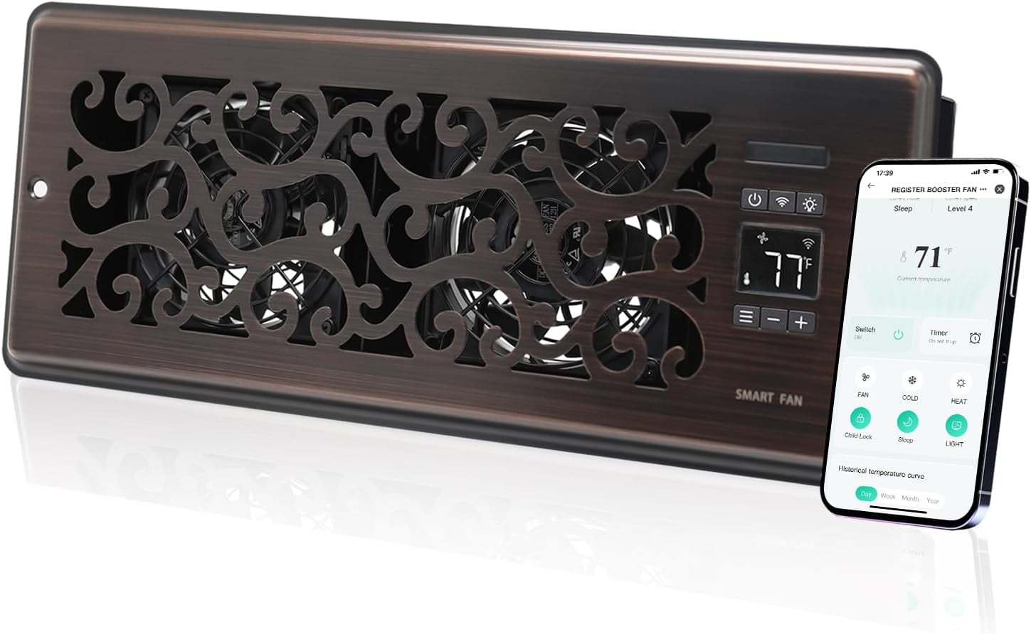 Register Booster Fan for 4" x 10" Register Holes, Quiet Vent Fan Booster with Intelligent ...