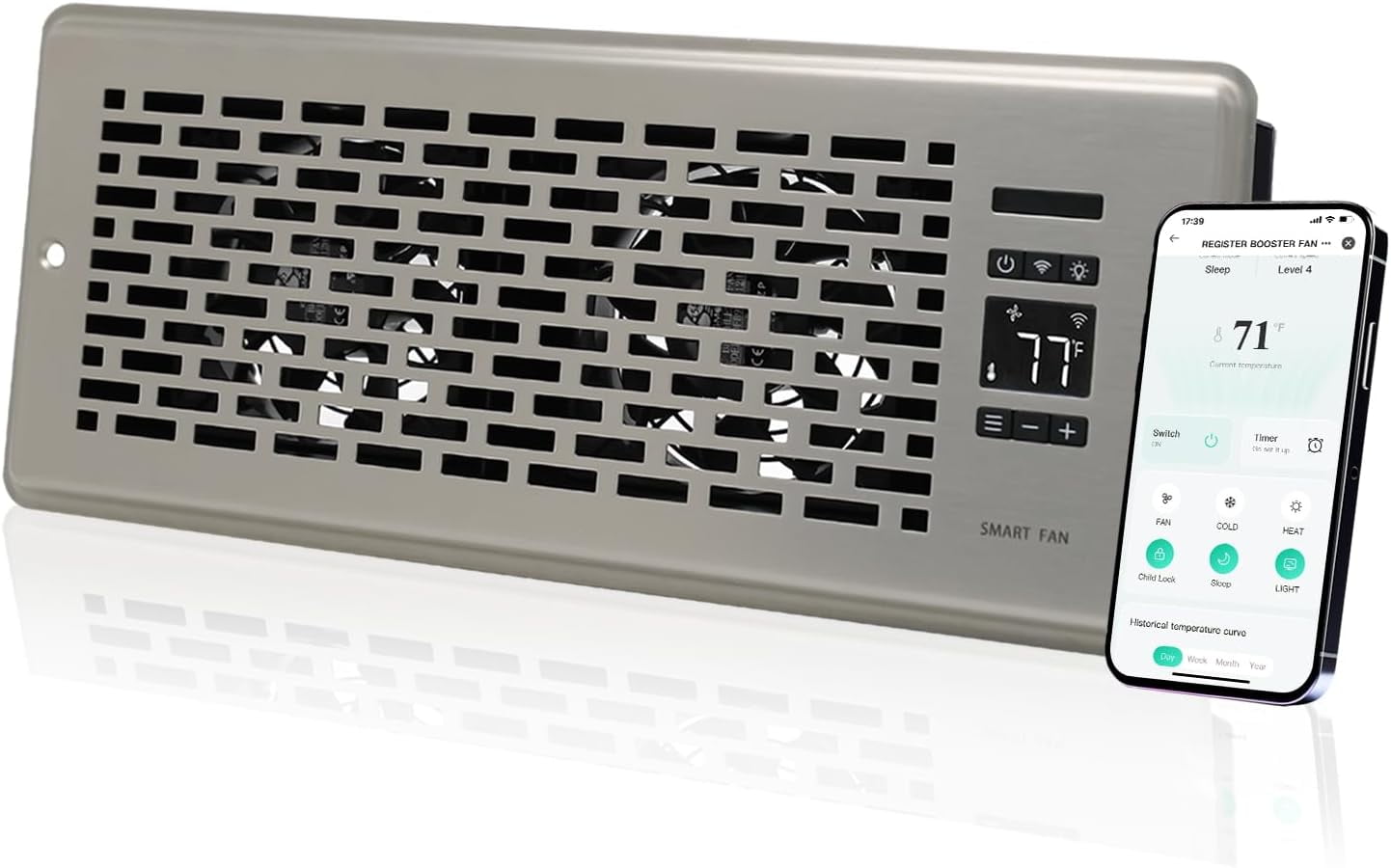 Register Booster Fan for 4" x 12" Register Holes, Quiet Vent Fan Booster with Intelligent ...