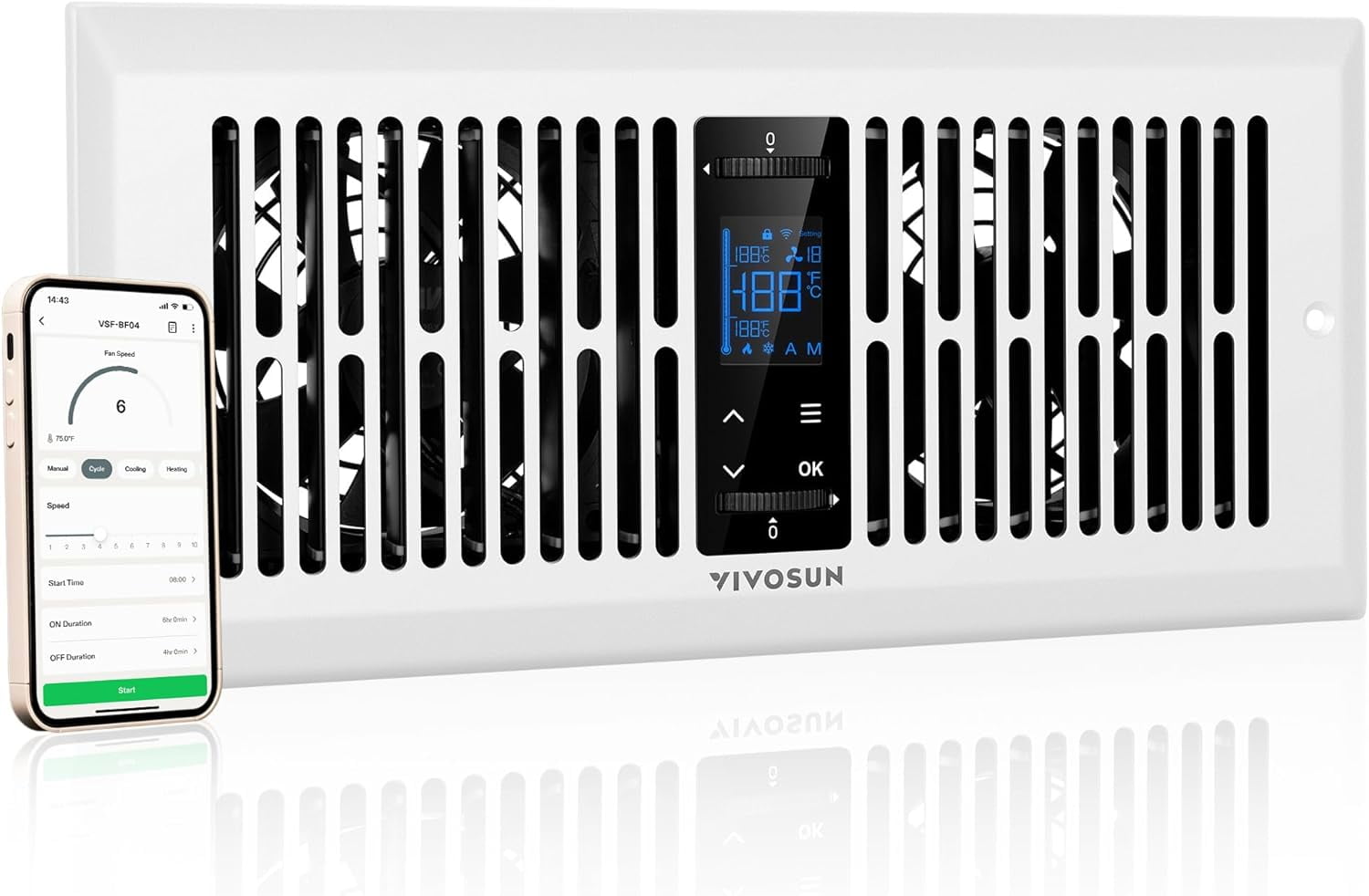 Register Booster Fan, Fits 4" x 10" Register Holes, with 10 Speeds ...