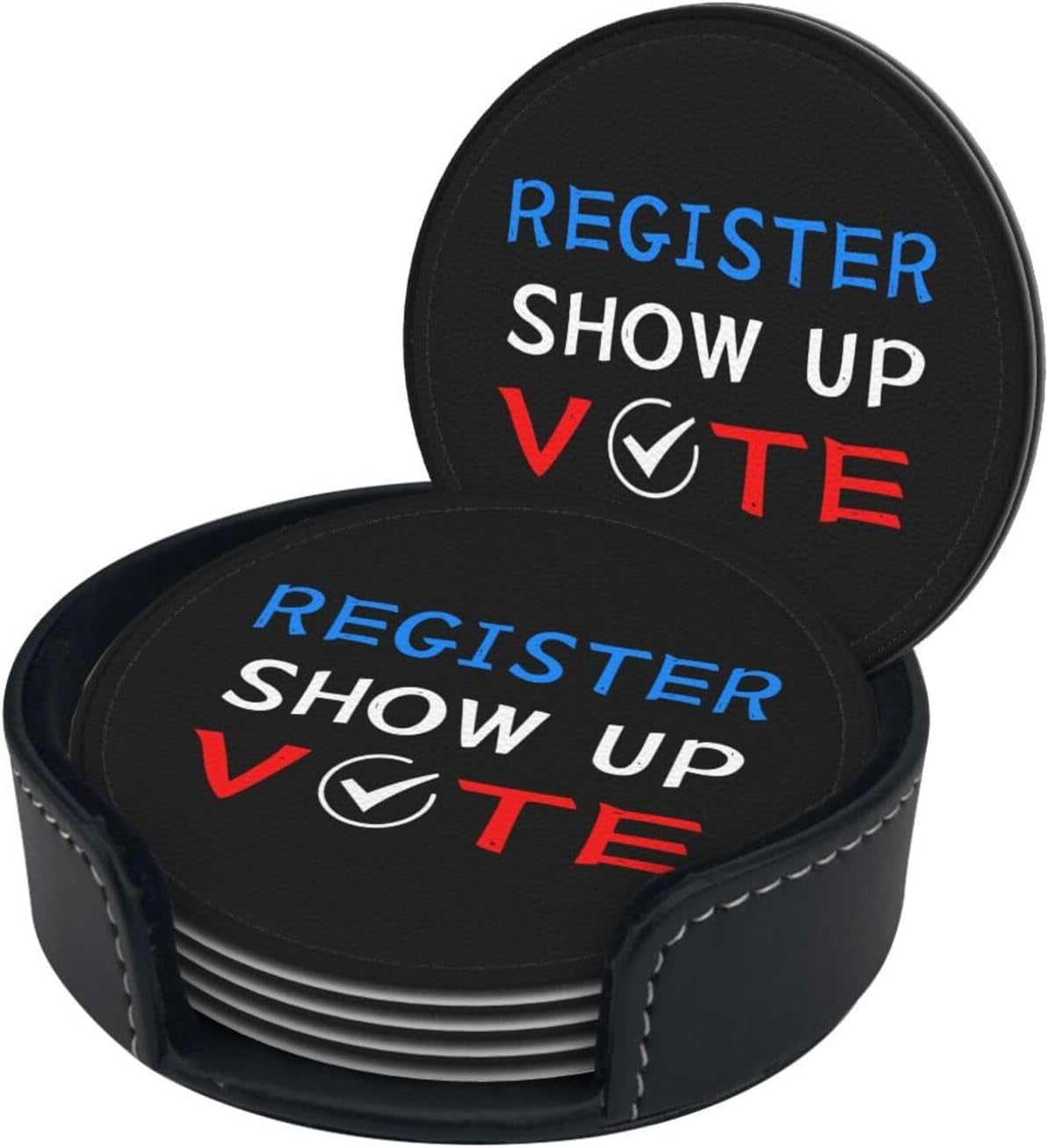 Register Show up Vote Election 2024 Premium Leather Coasters - Set of 6 ...