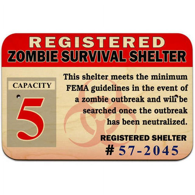 Registered Zombie Survival Shelter Notice Sign - Walmart.com
