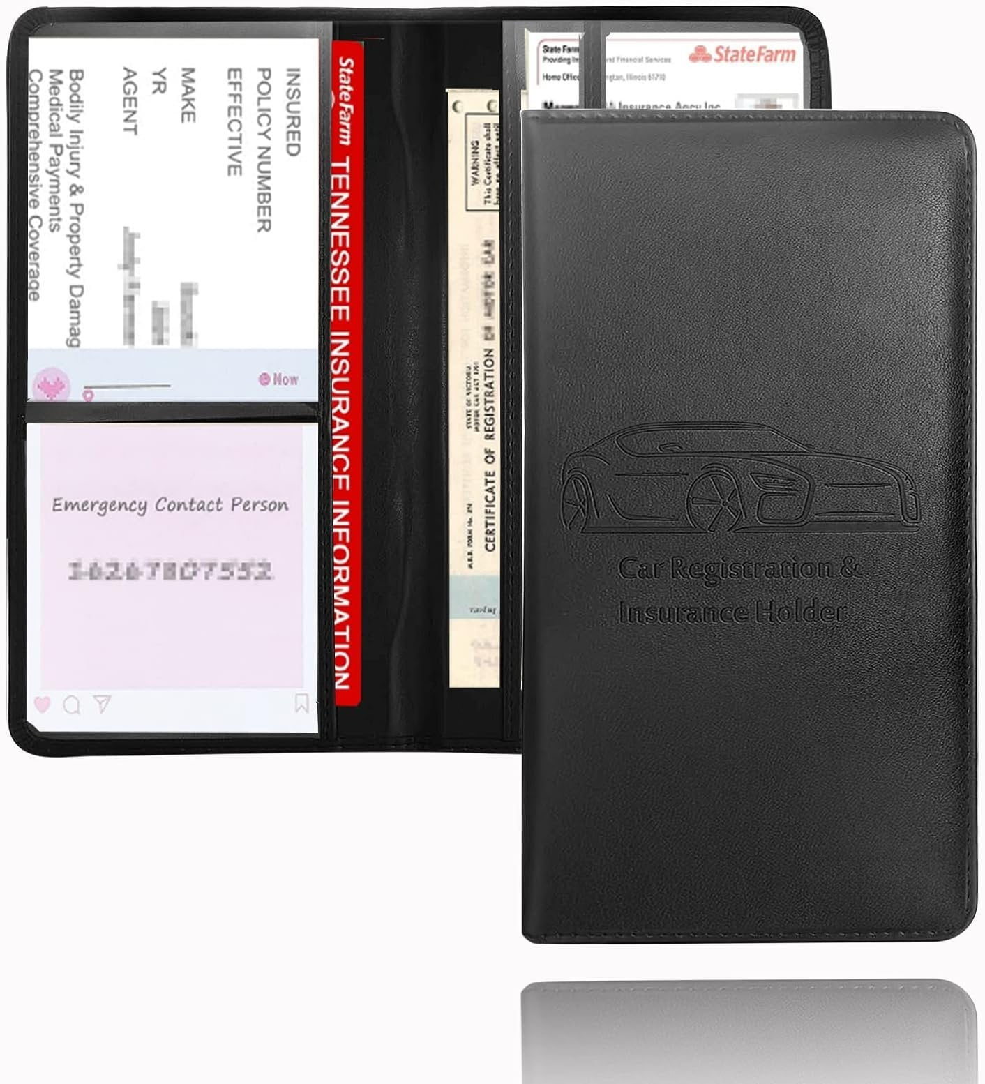 Registration and Card Holder - Leather Glove Box Automobile Documents ...