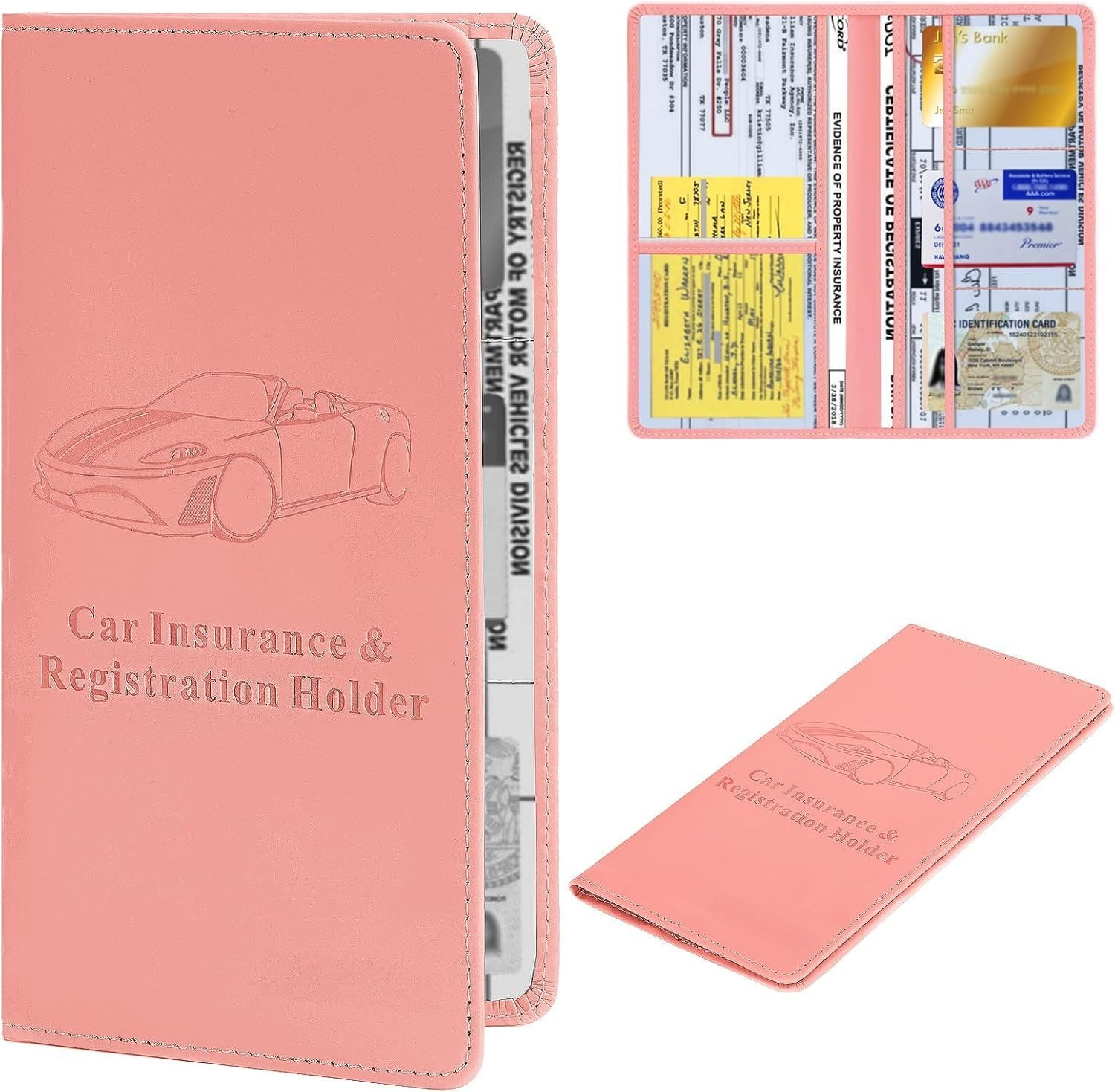 Registration & Card Holder Leather Glove Box Organizer Document Wallet ...