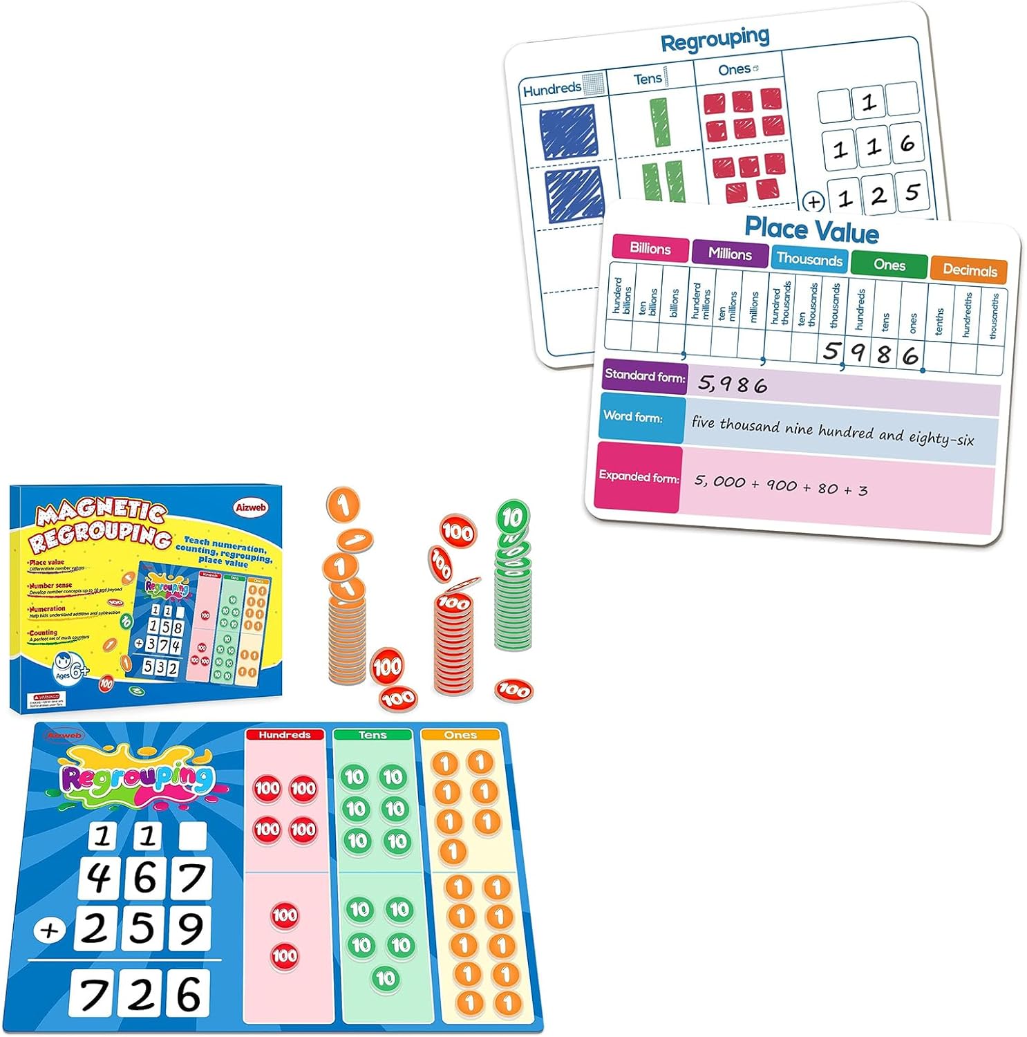 Regrouping Base Ten Place Value, 9" X 12" Dry Erase Whiteboard ...