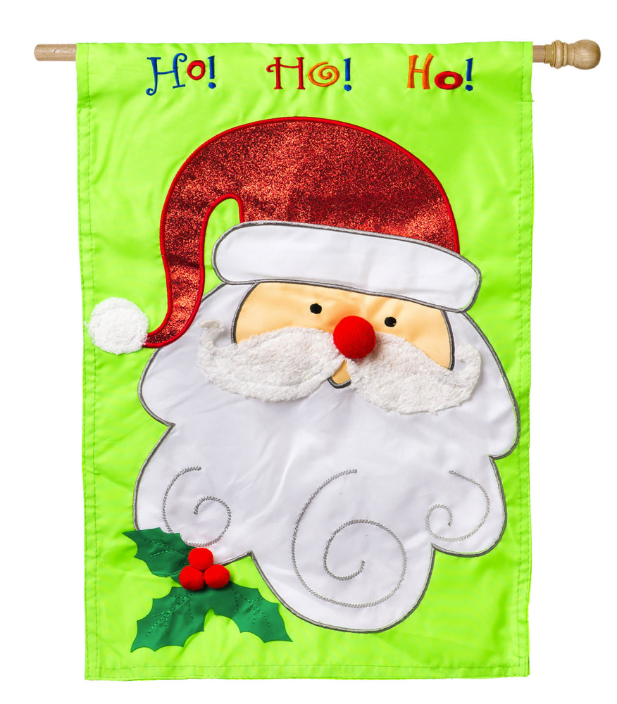 Applique Embellished Christmas Santa House Flag, 29 x 44 inches ...