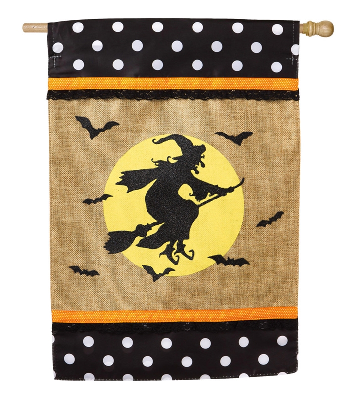 Regular Burlap Witch on the broom Flag - Walmart.com