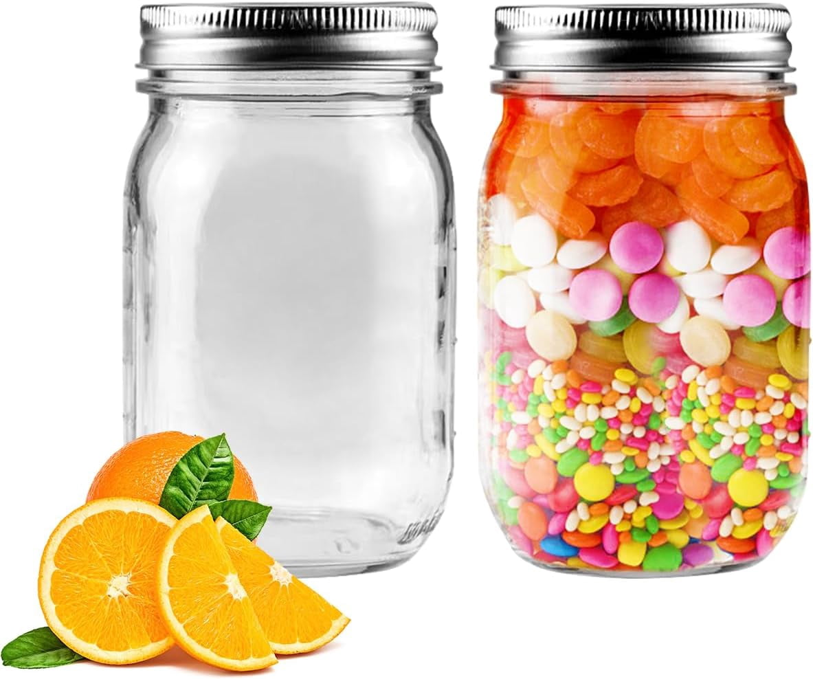 Regular Mason Jars 16oz Glass Canning Jars with Airtight Lids for ...