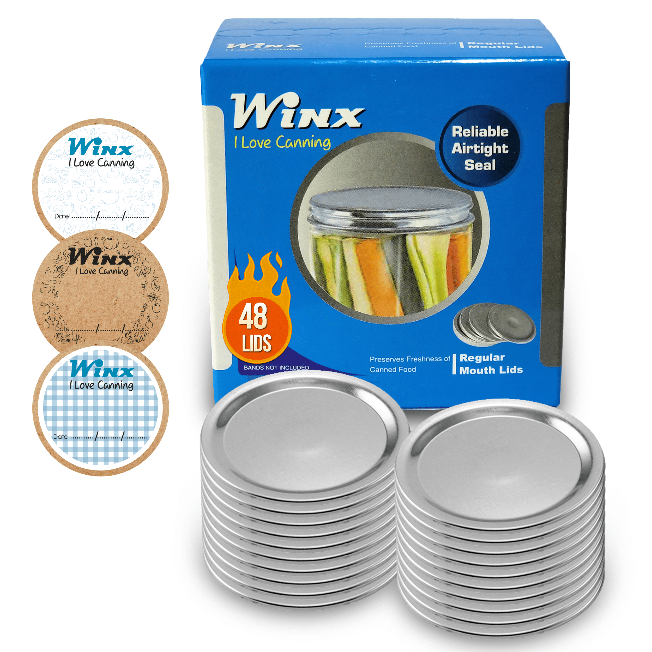 Winx 48-Pack Regular Mouth, Rust-Proof & BPA-Free Canning Lids for ...
