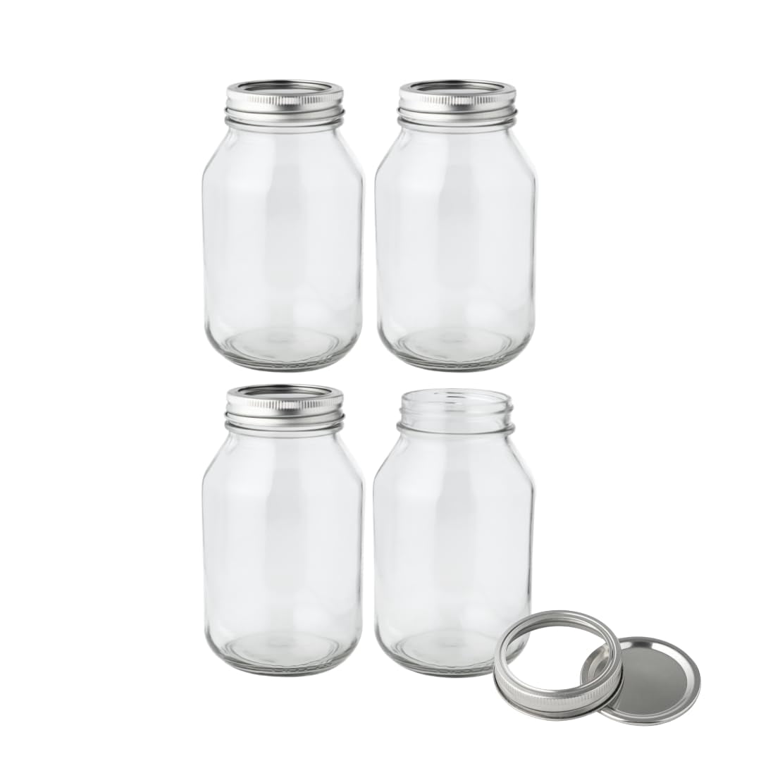Regular Mouth Glass Mason Jars |32 oz - Pack of 4 | Jars with Airtight ...