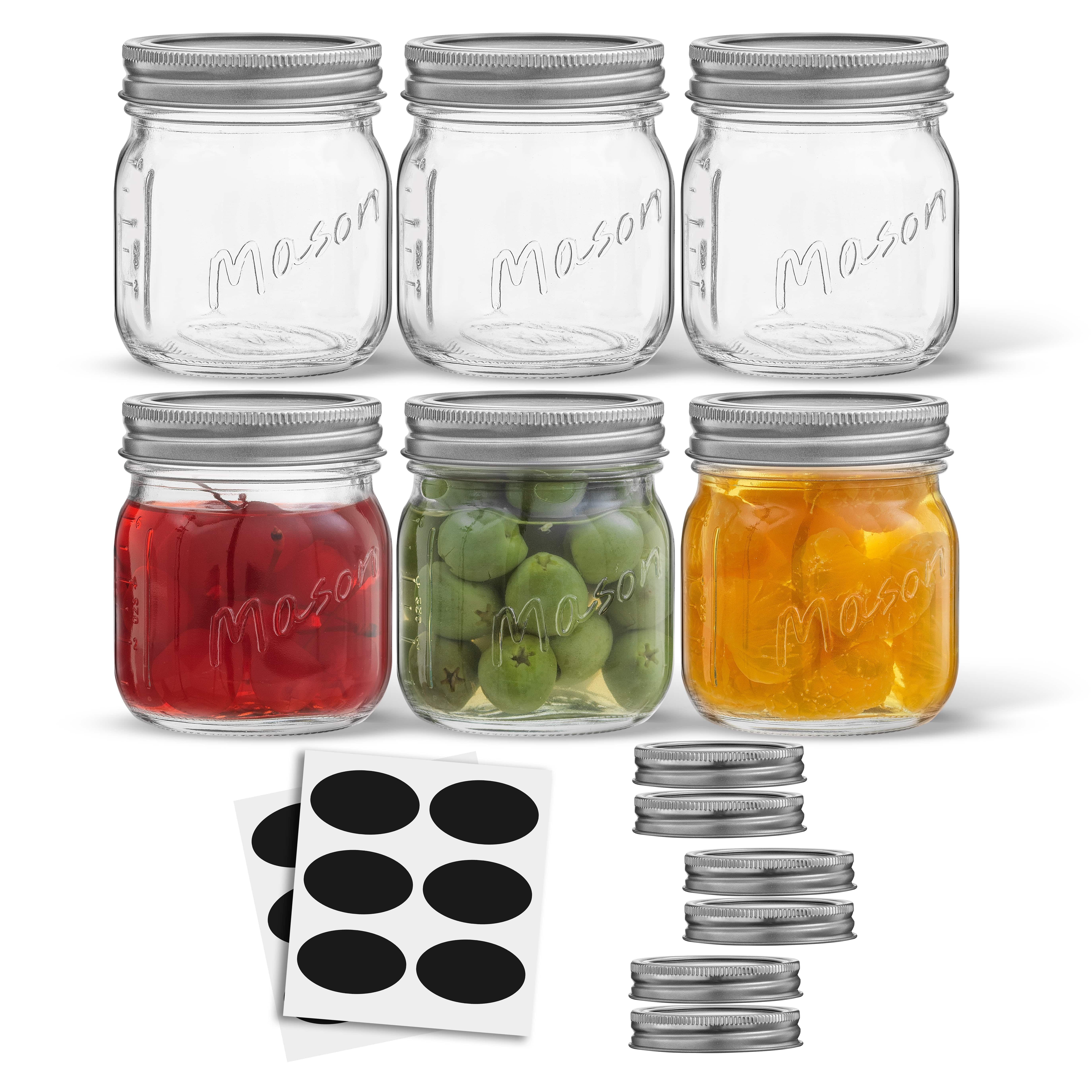 Regular-Mouth , with Airtight Lids, Labels and Measures - 8 oz [Set of 6] Airtight Glass Canning ...
