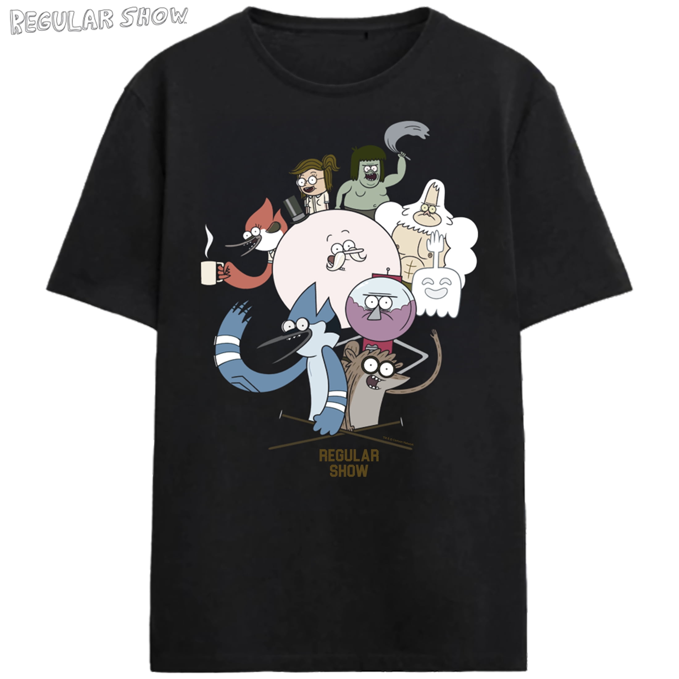Regular Show The Gangs All Here on Black Adult Crew Neck Short Sleeve T ...