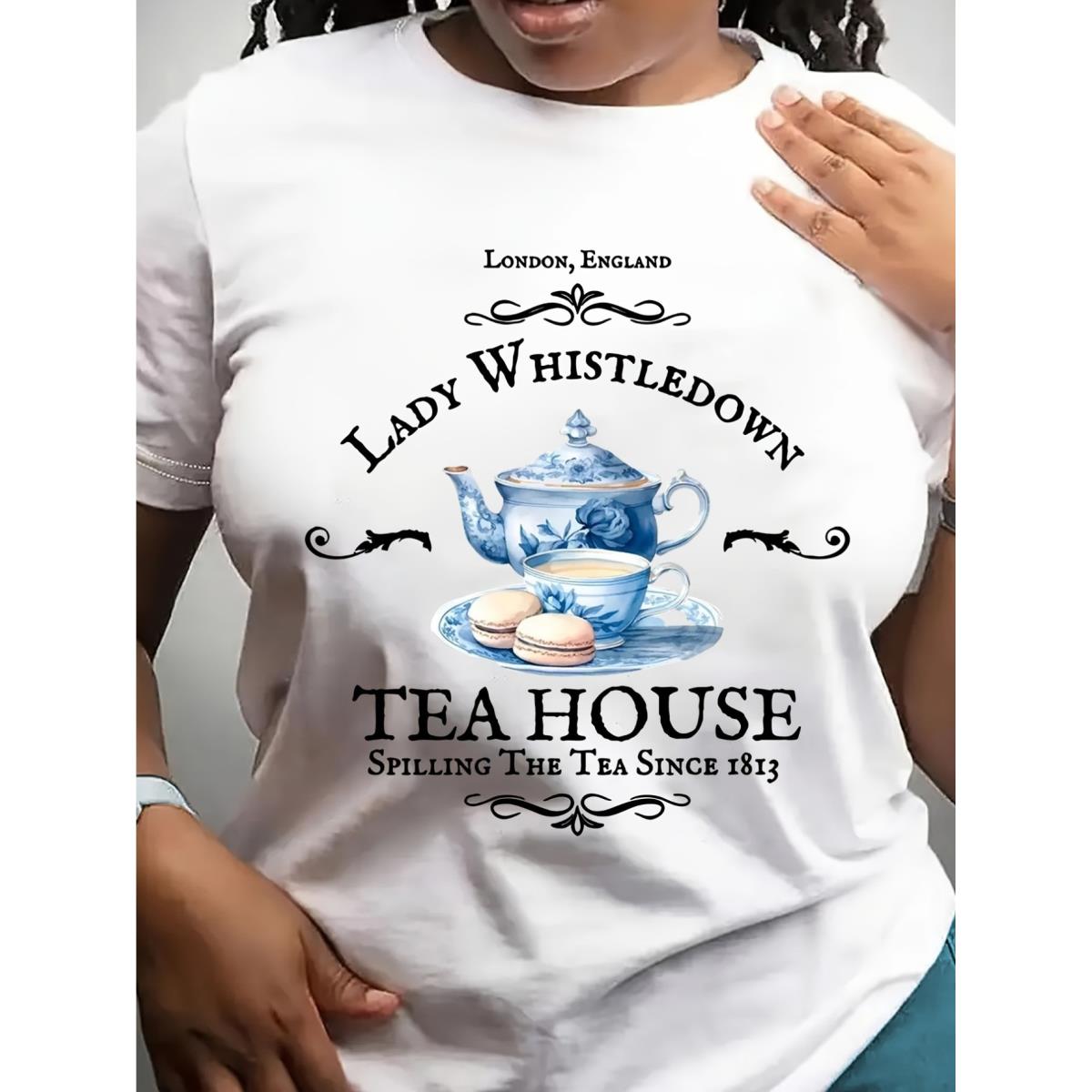 Regular Size Women's Vintage British Tea House Graphic T-Shirt - Lady ...
